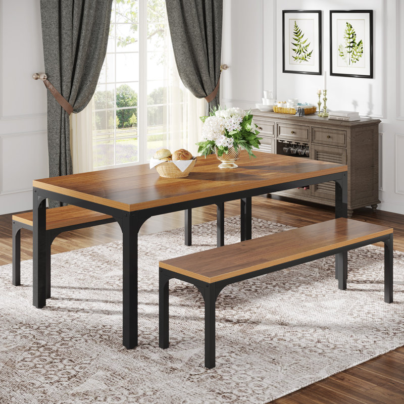 17 Stories 3-Piece Dining Table Set, Farmhouse Dining Table with 2 ...