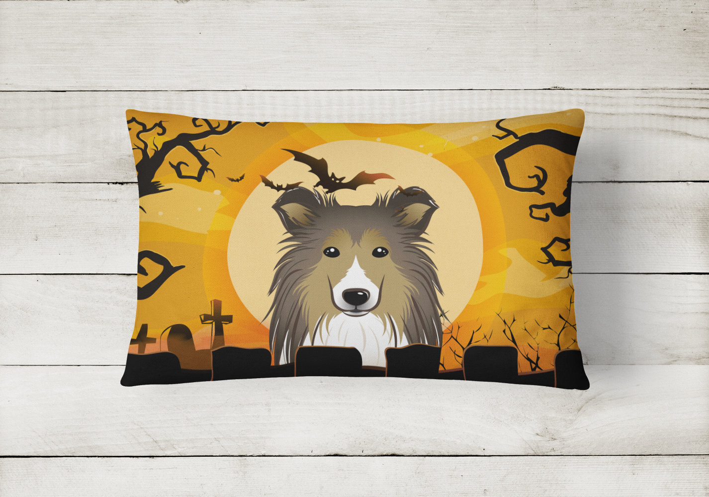 Caroline's Treasures Halloween Sheltie Fabric Indoor/Outdoor Throw ...