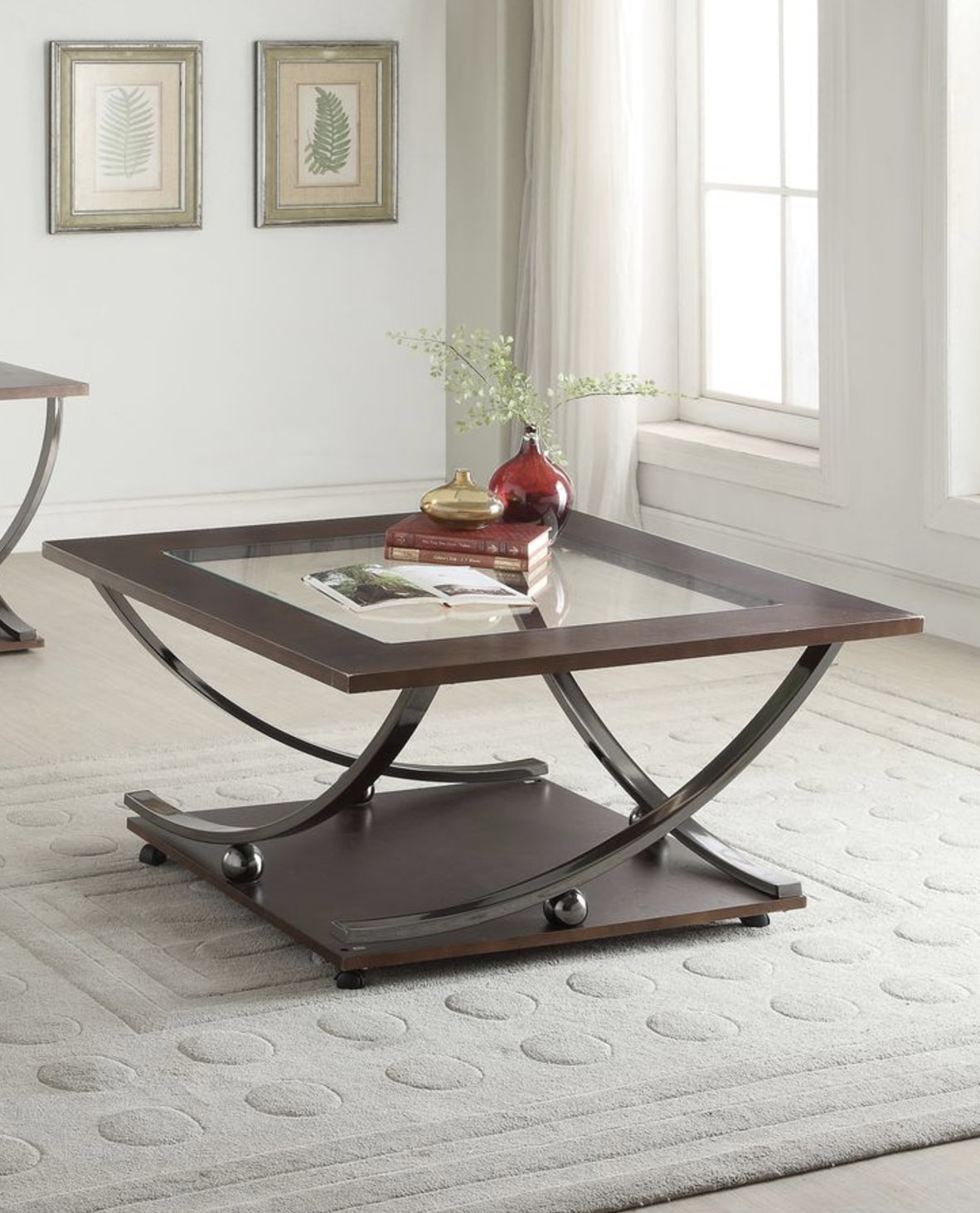 Lark Manor™ Adrien Coffee Table with Glass Top & Metal Stand | Wayfair