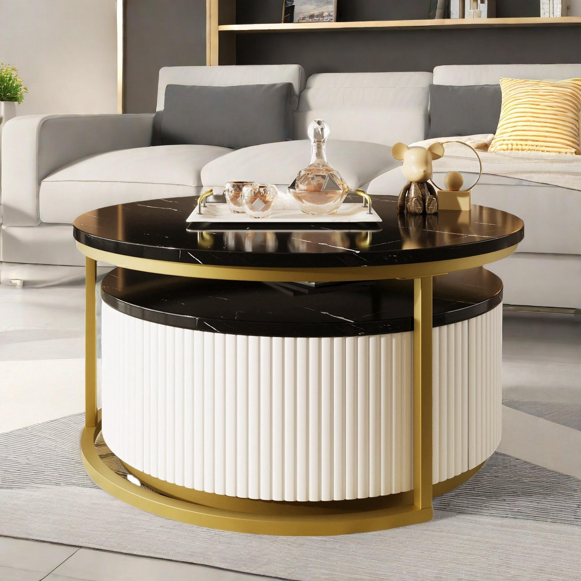 Mercer41 Round Nesting Colton Coffee Table With Fluted Design And 1 ...