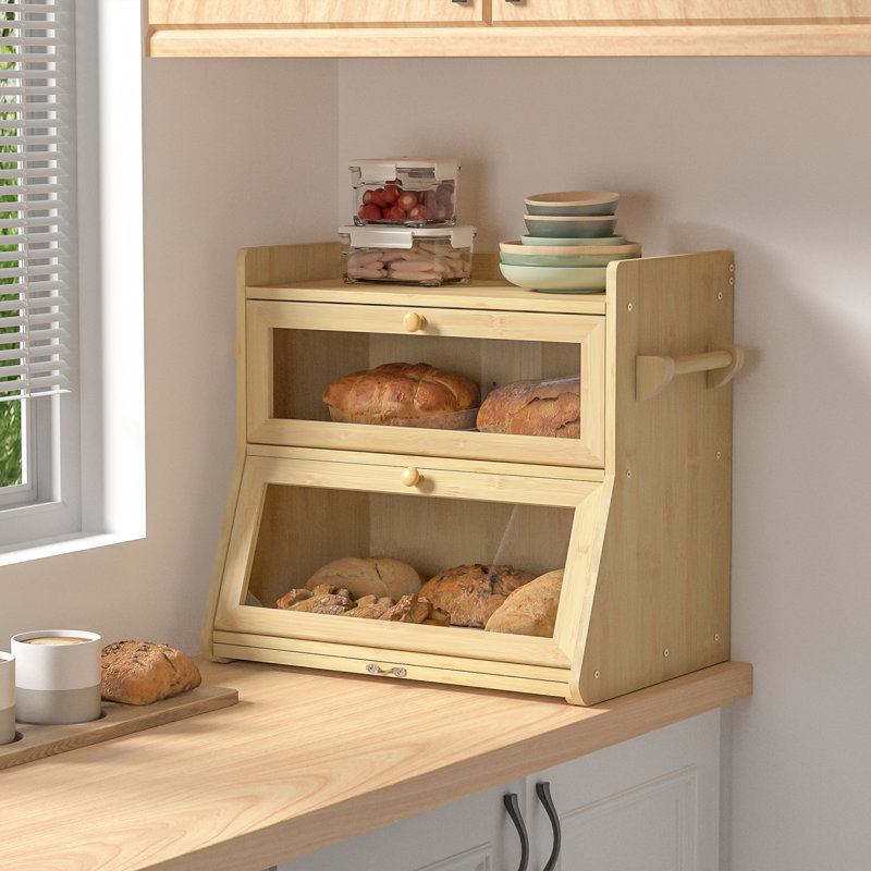 Foundry Select Bamboo Bread Box 2 Layers Food Storage Container ...