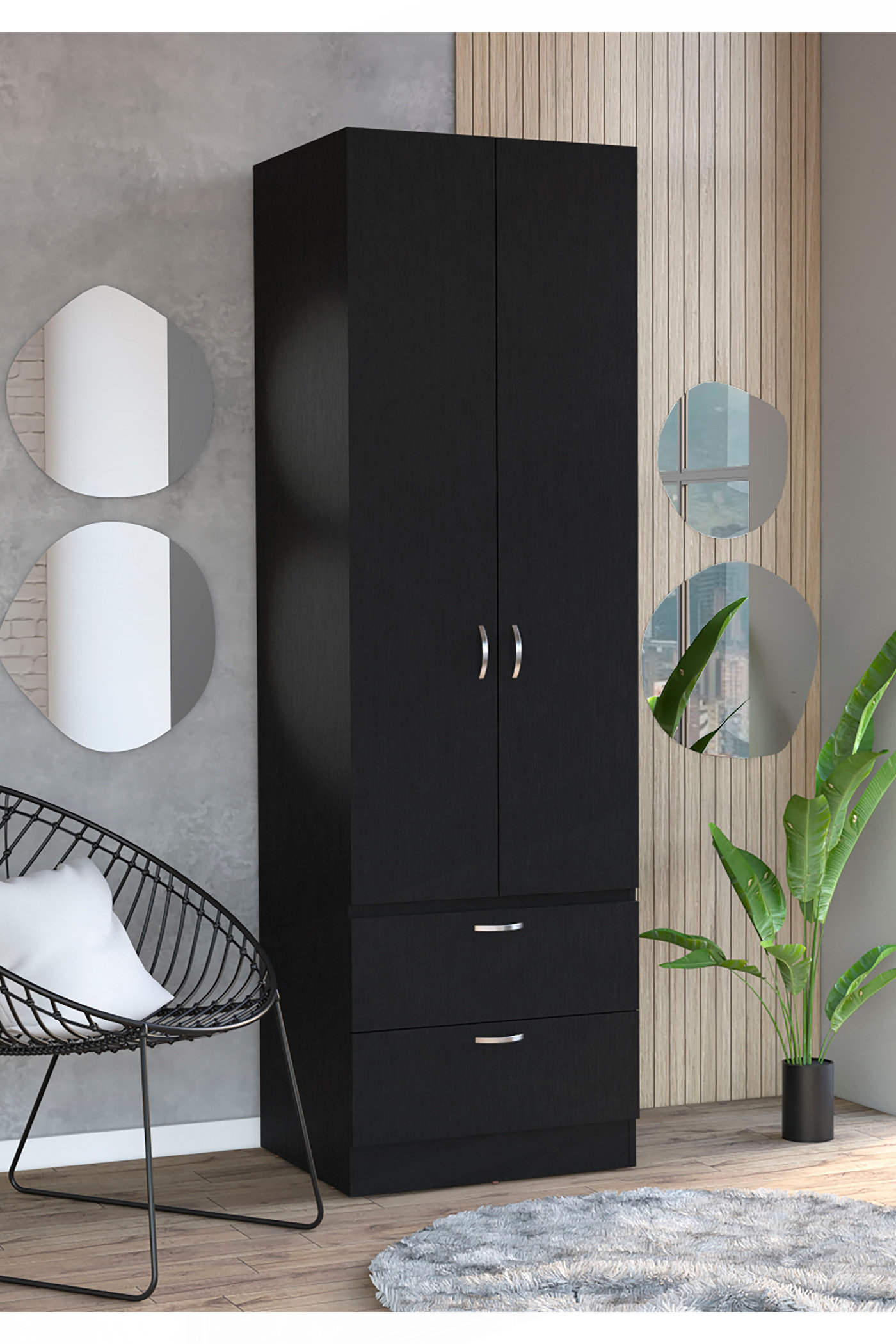 Latitude Run® 76" High Armoire Wardrove Closet With 2 Drawers, Double ...