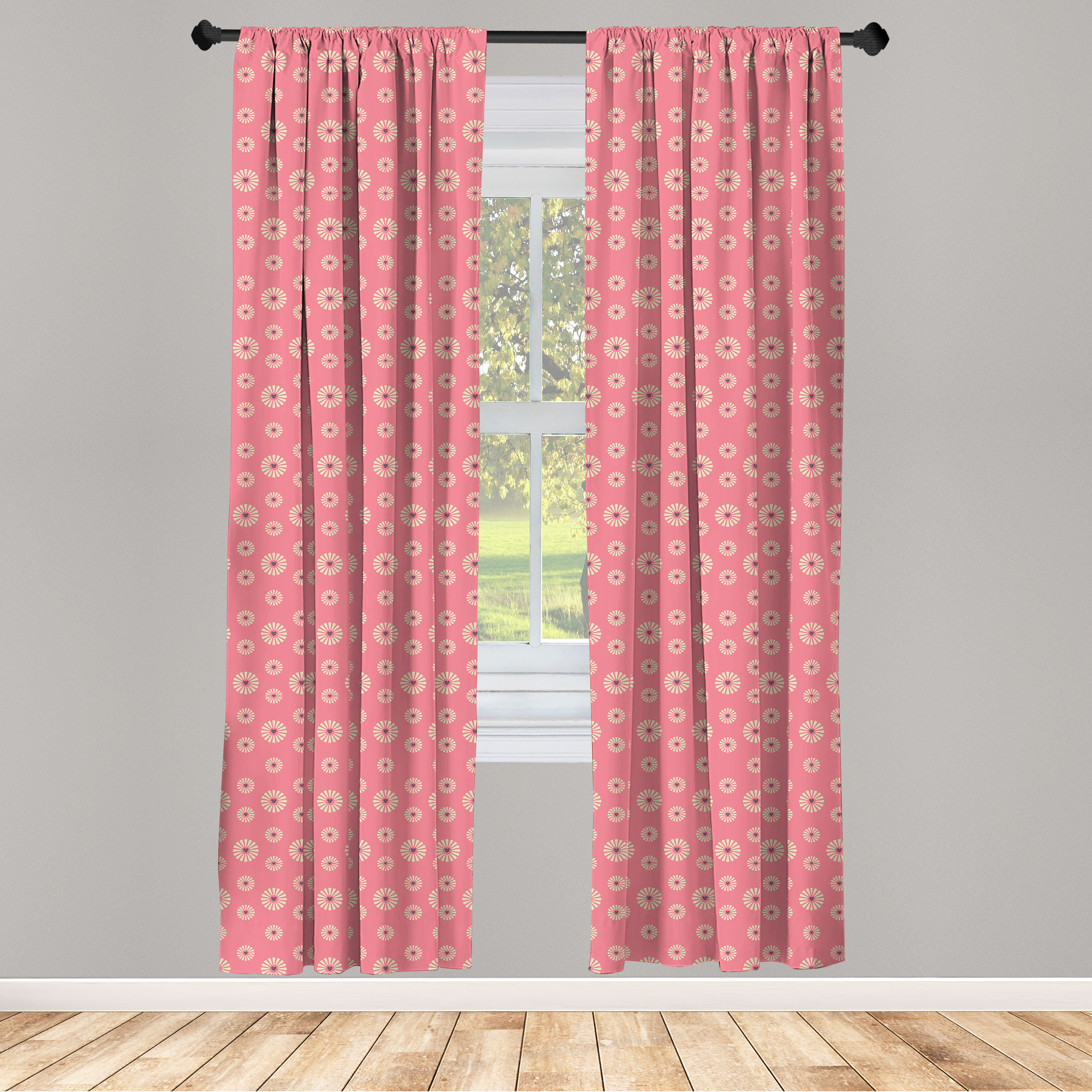 East Urban Home Floral 4-Panel Curtains, Love Theme Flowers, Pale ...