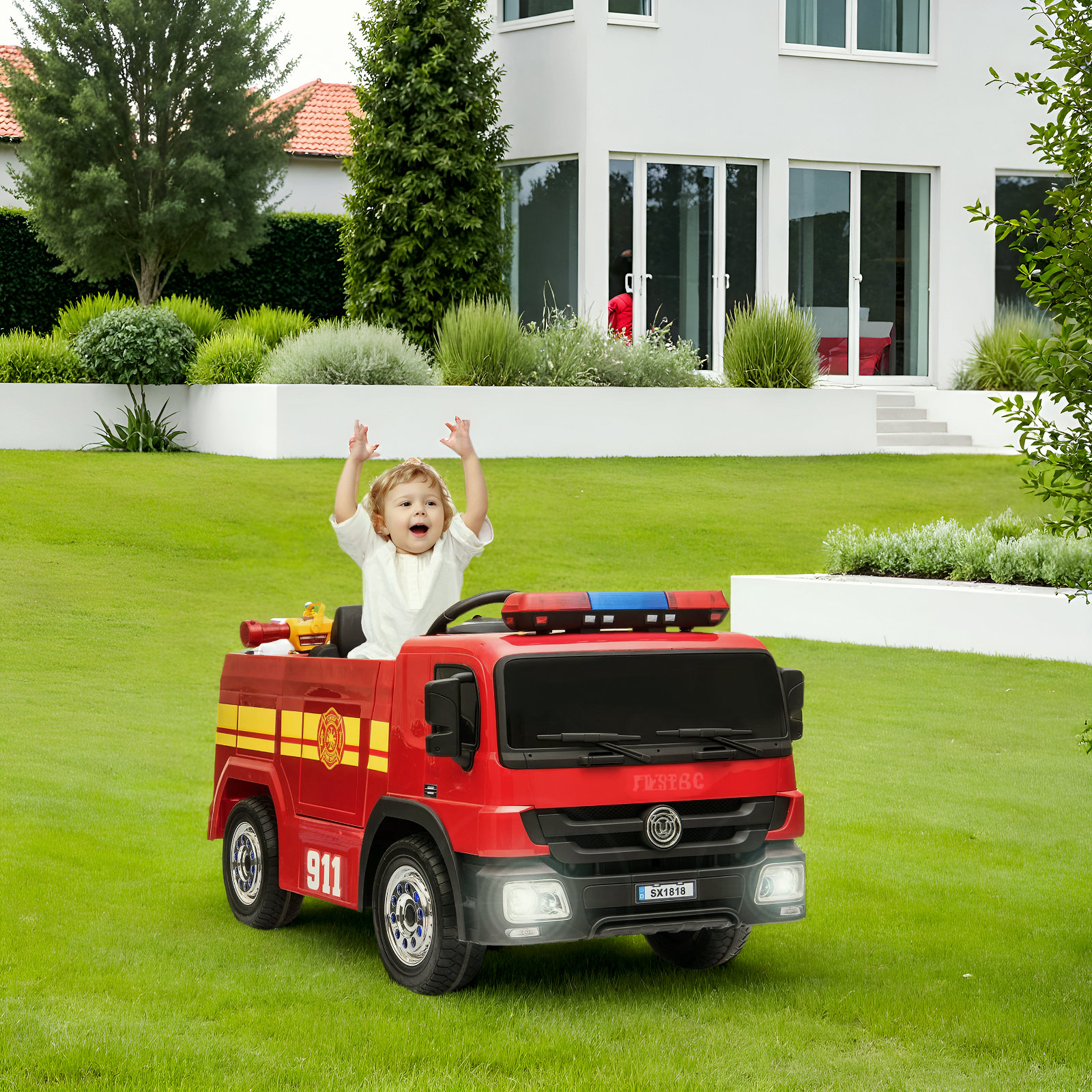 Pirecart 12v Ride On Fire Truck, Kids Electric Vehicle W/remote Control ...