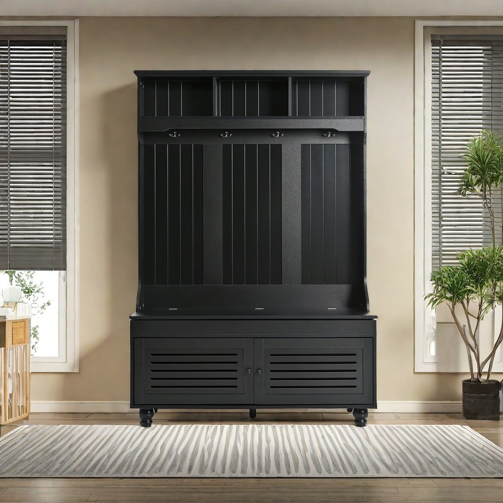 Canora Grey 5-in-1 Hall Tree, Hall Tree With 4 Coat Hooks, 3-open Top ...