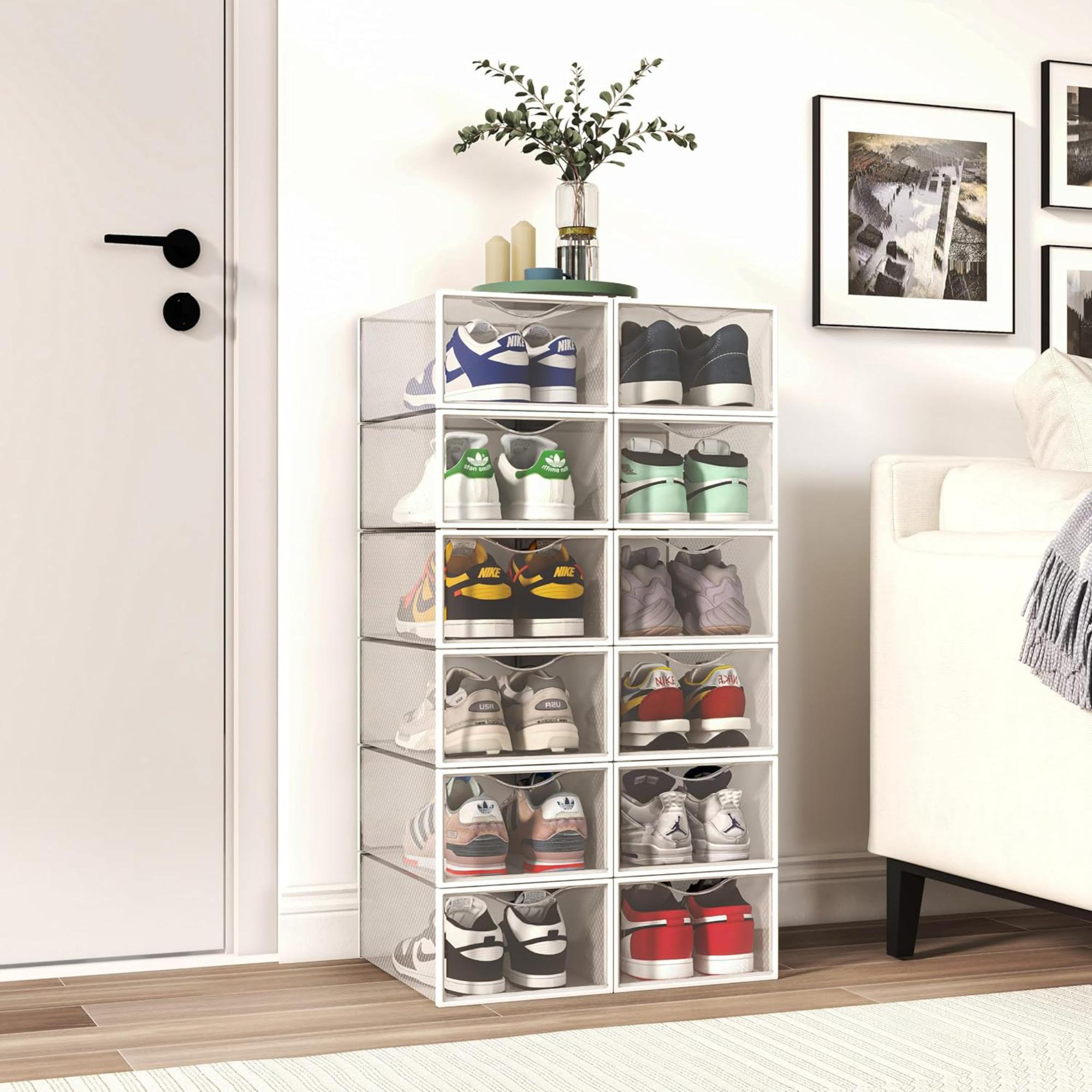 Rebrilliant 12 Pack Shoe Storage Bins, Clear Plastic Stackable Shoe ...