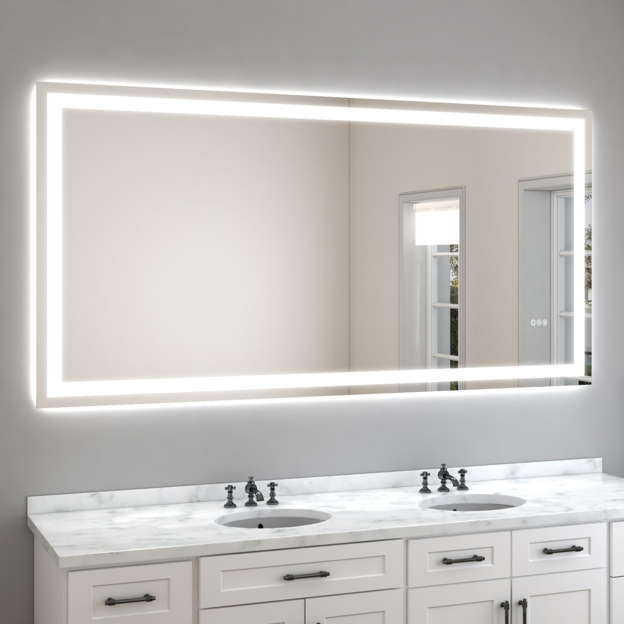 Orren Ellis Dual Led Lighting 72x36 Transparent Glass Frameless Mirror ...