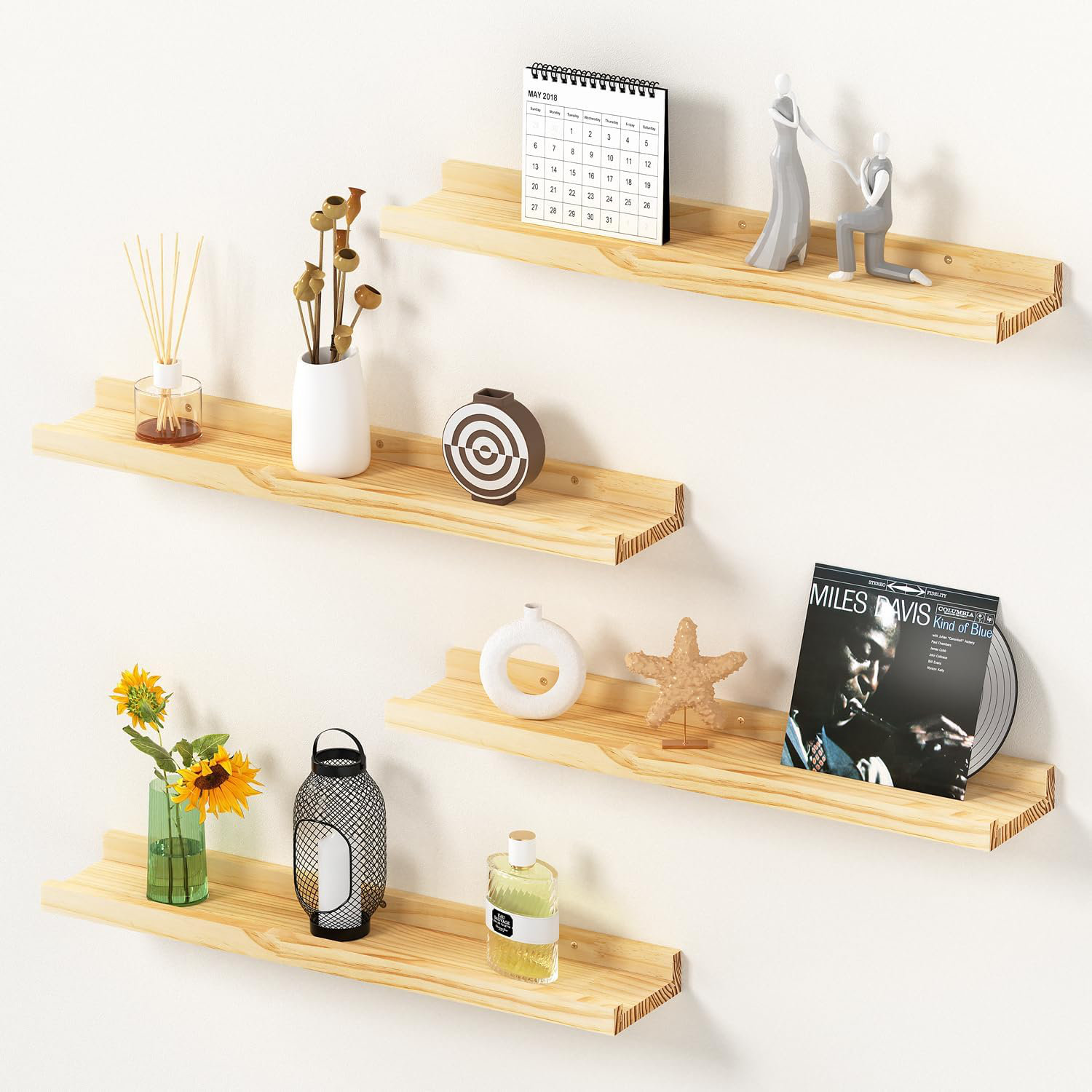 Frontier Grain Floating Picture Ledge Shelf Set - Solid Pine Wood Wall ...
