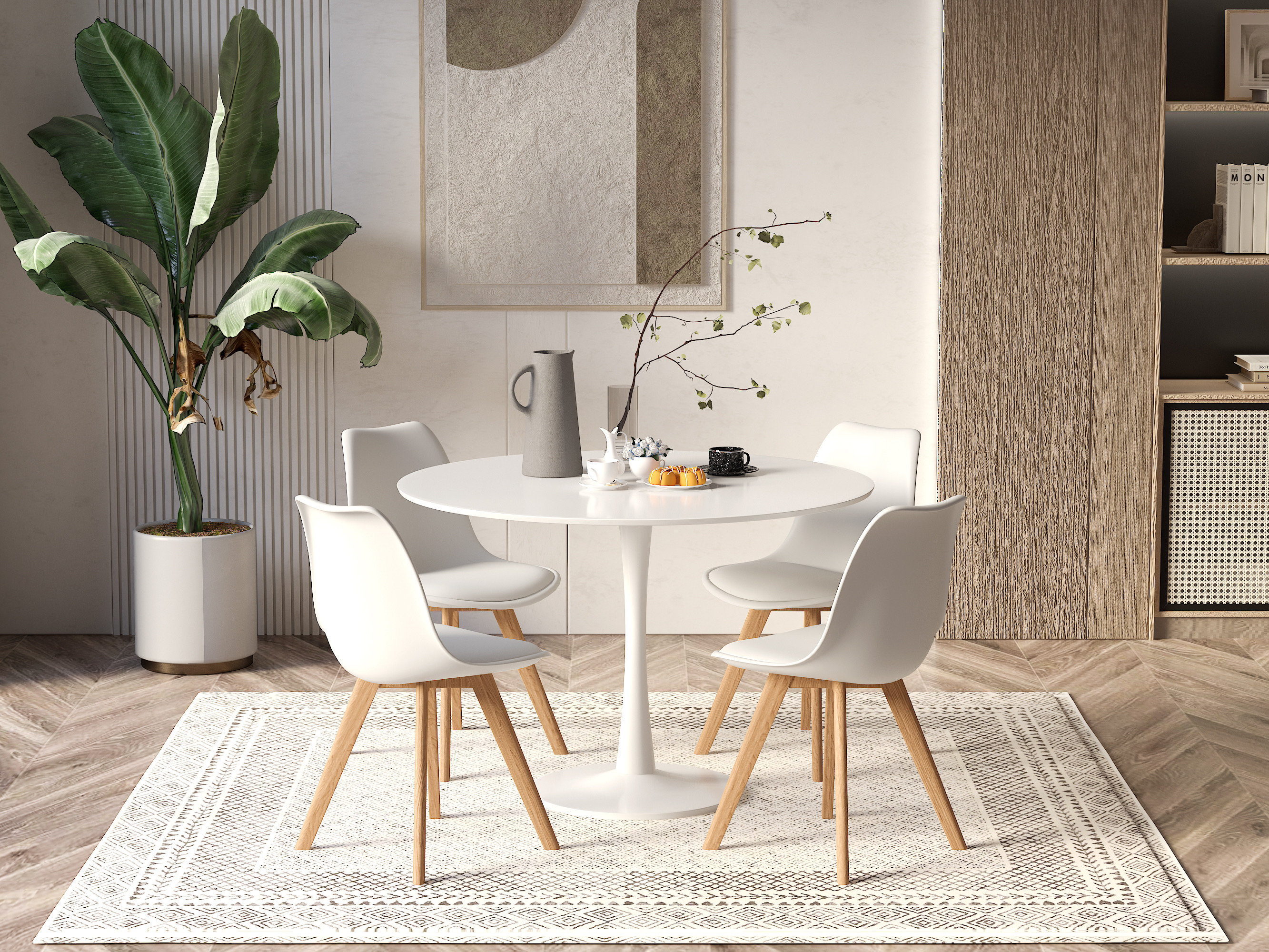 George Oliver Jennice-80 Dining Table With 4 Luke White Dining Chairs ...