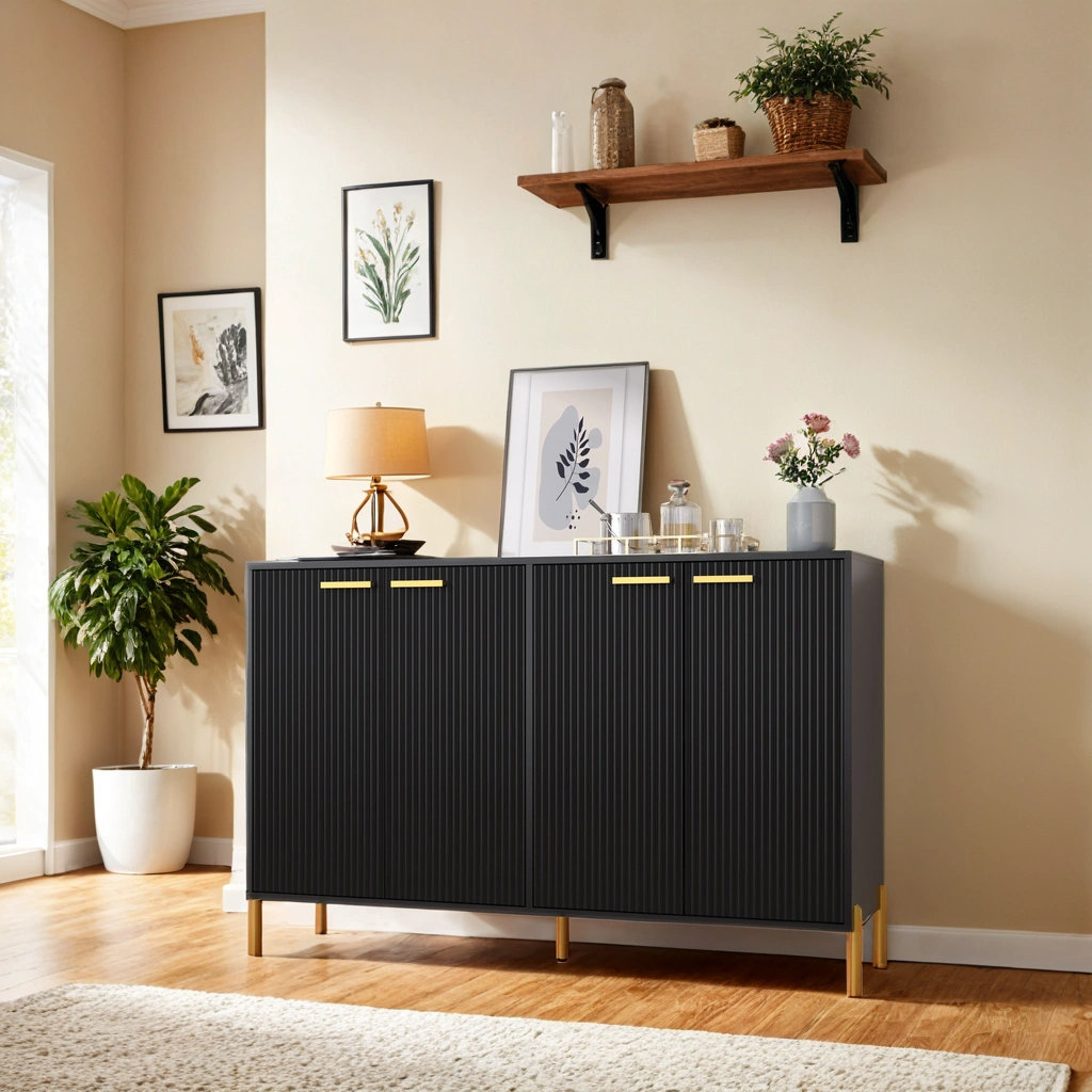 Mercer41 Luxury Fluted Sideboard Cabinet, Accent Large Coffee Bar ...