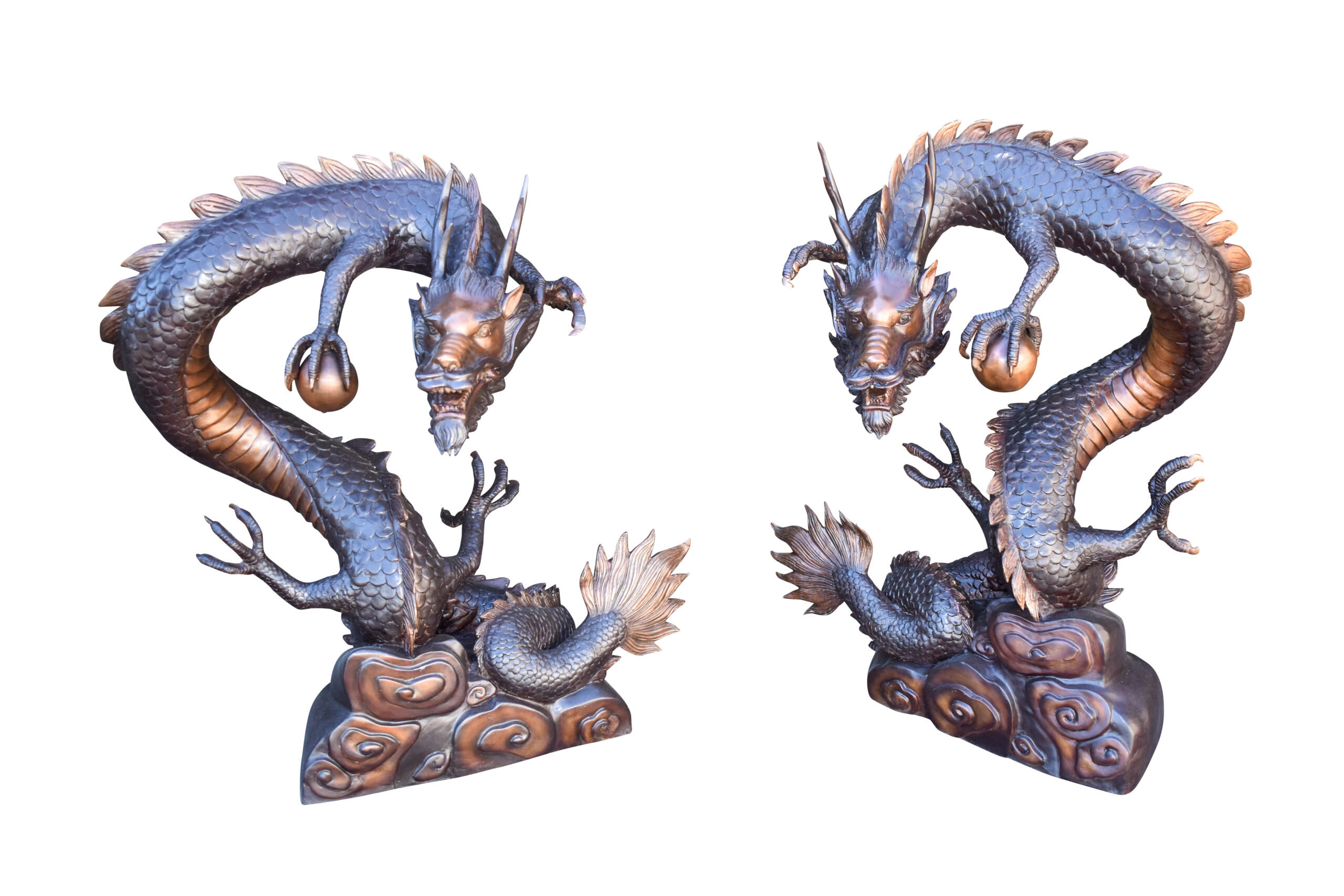 NIFAO A Giant Pair of Dragons Bronze Statue Fountain Size: 35" x 22" x ...