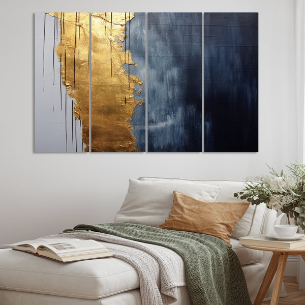 Mercer41 A Touch Of Gold And Kings Blue III On Canvas 4 Pieces Print ...