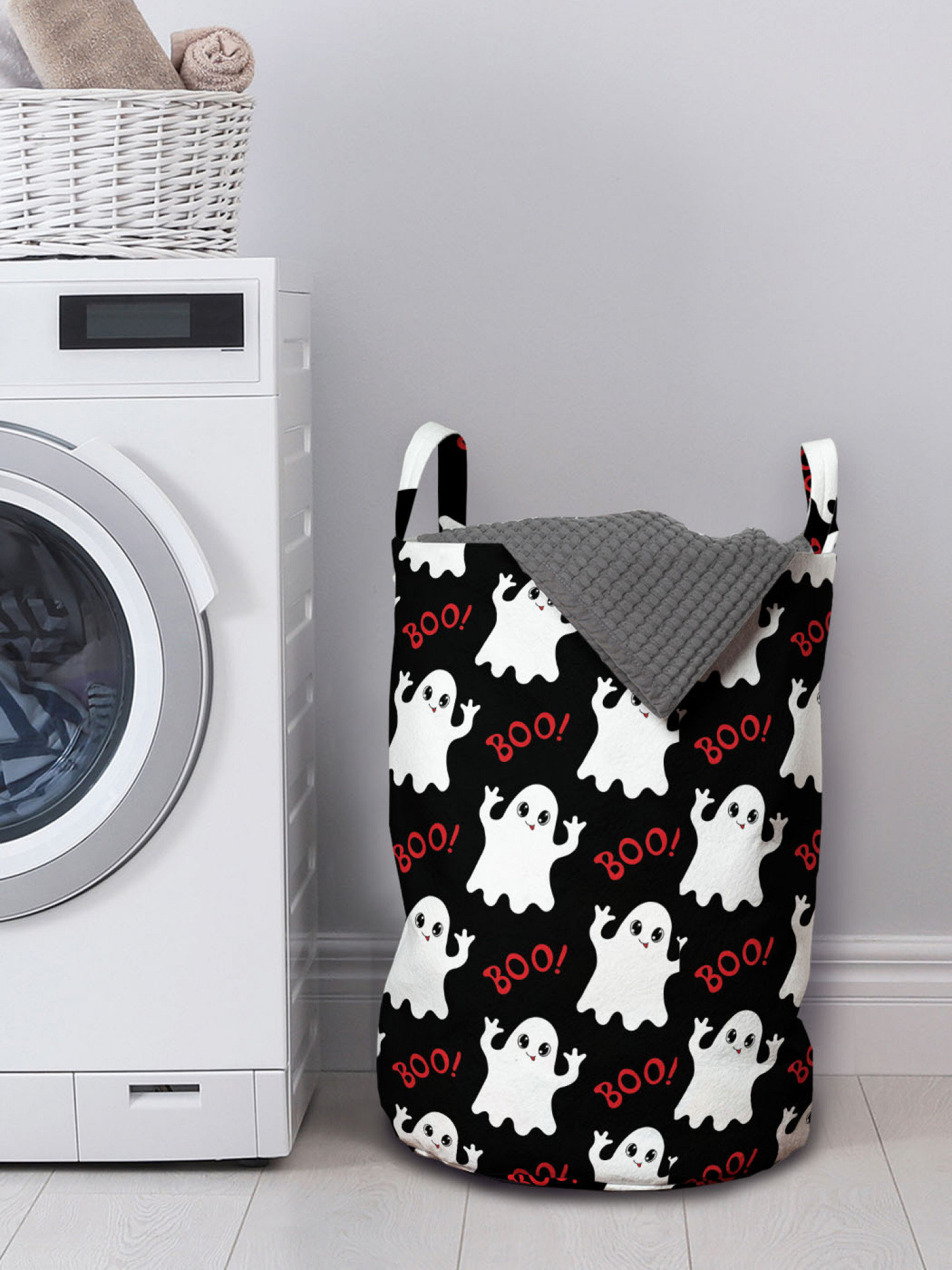 East Urban Home Ambesonne Ghost Laundry Bag, Happy Halloween Theme ...