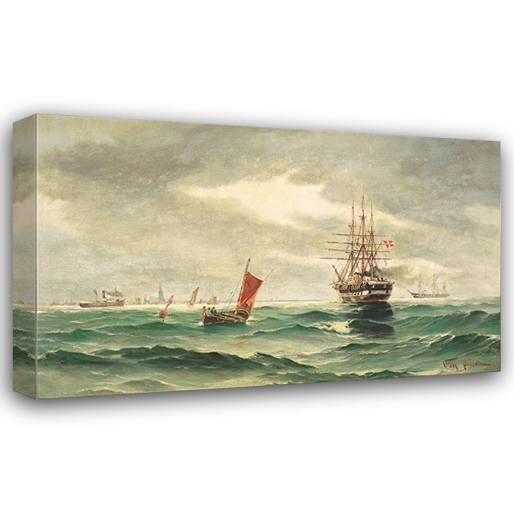 Breakwater Bay "Marine with Ships off Coastal Town" by Vilhelm Bille ...