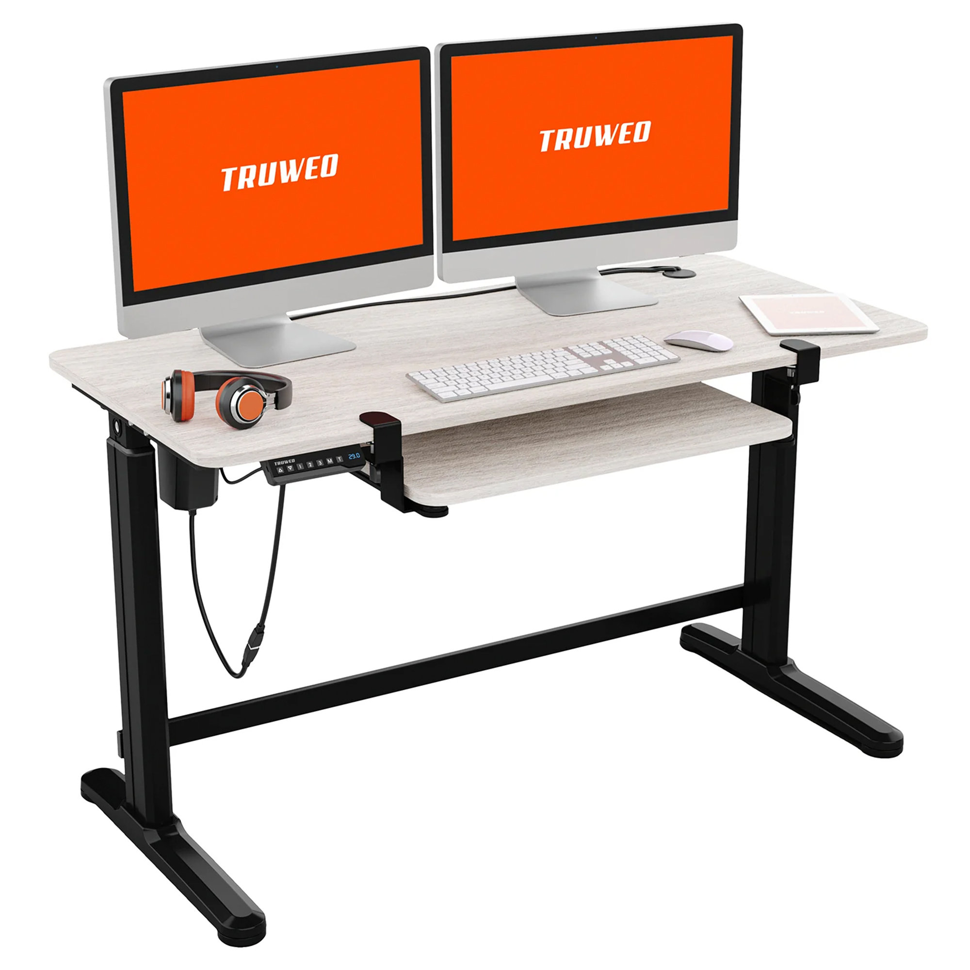 Truweo Adjustable Electric Standing Desk Tabletop with Sliding Keyboard ...