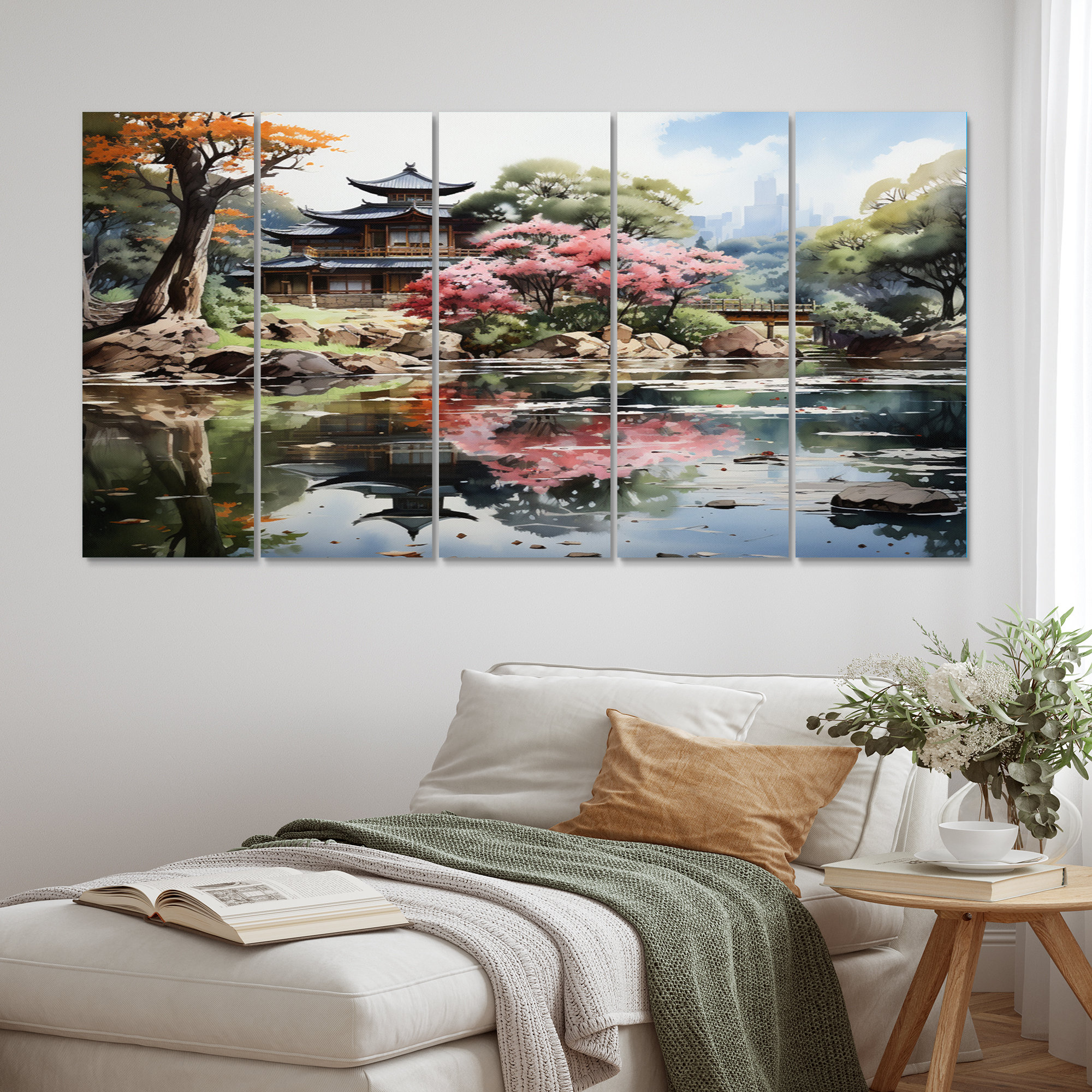 Design Art China Art Zen Garden - Chinese Canvas Wall Art - 5 Equal ...