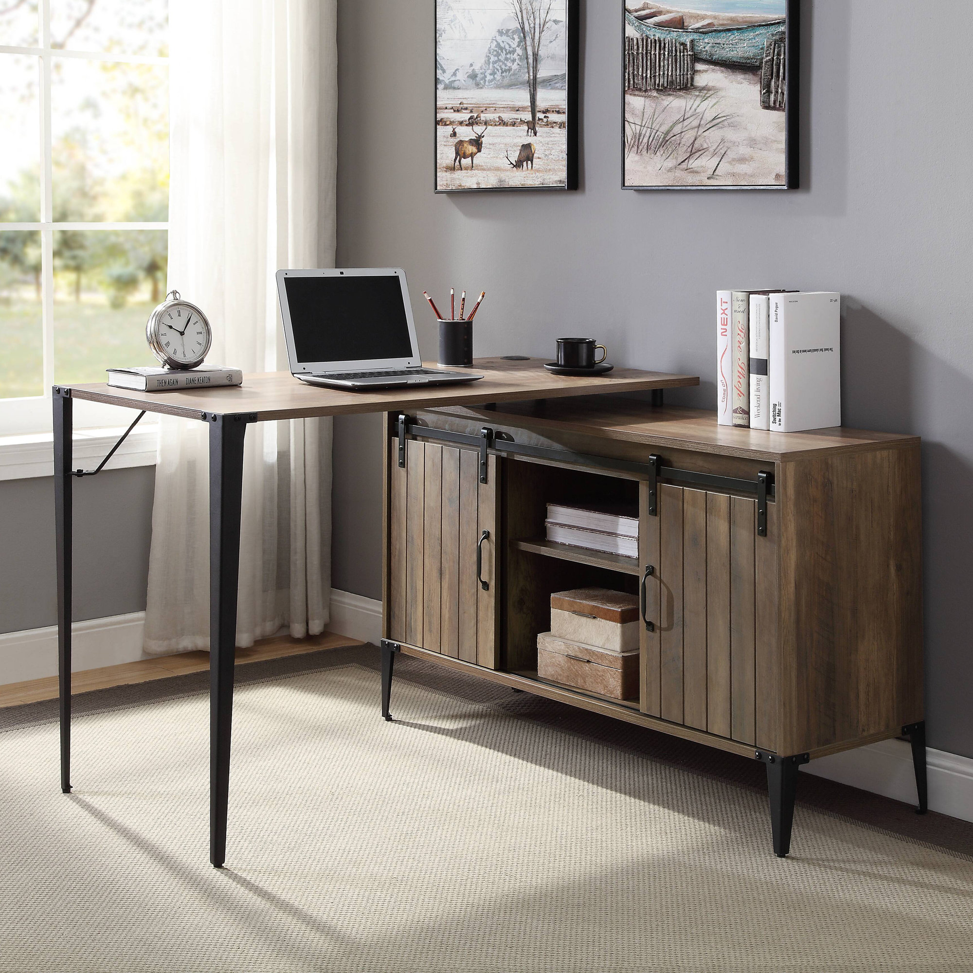 Gracie Oaks 48" L-Shaped Desk With Power Outlets,Reversible Corner Desk ...