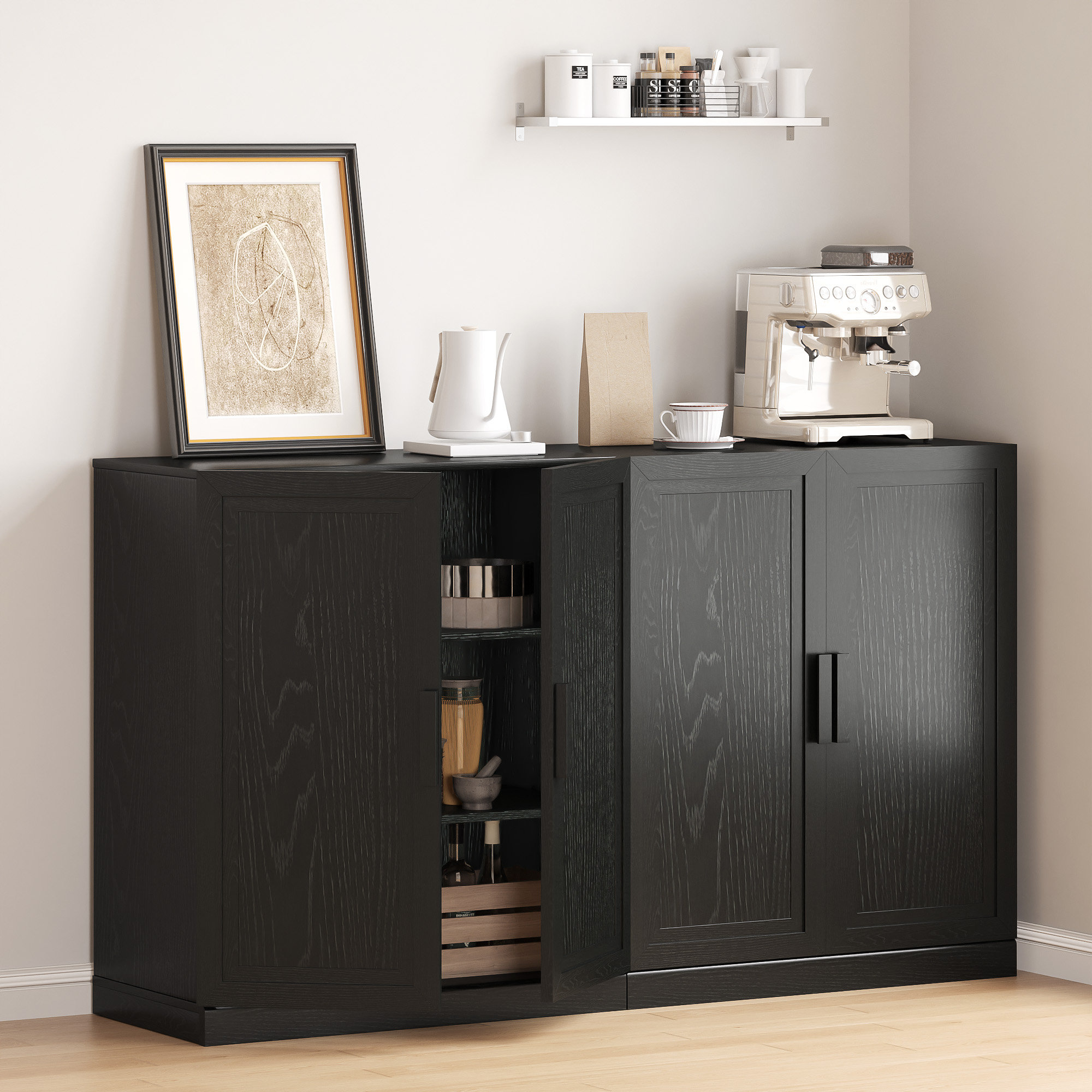 Ebern Designs Wood Sideboard Storage Buffet 2 Doors Buffet Cabinet ...