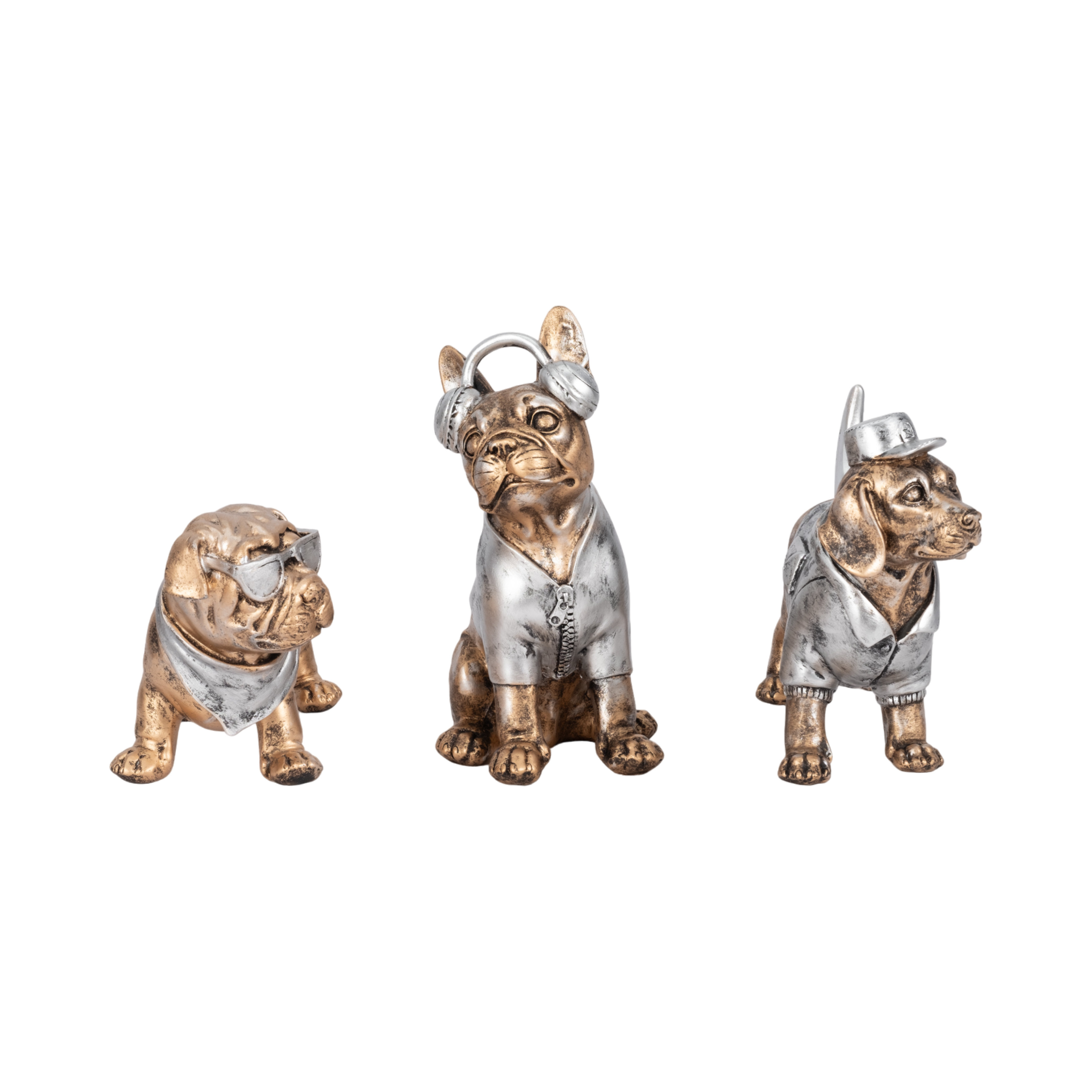 Trinx 3-Pieces Polyresin Cool Dogs Decor Figurines, Gold | Wayfair