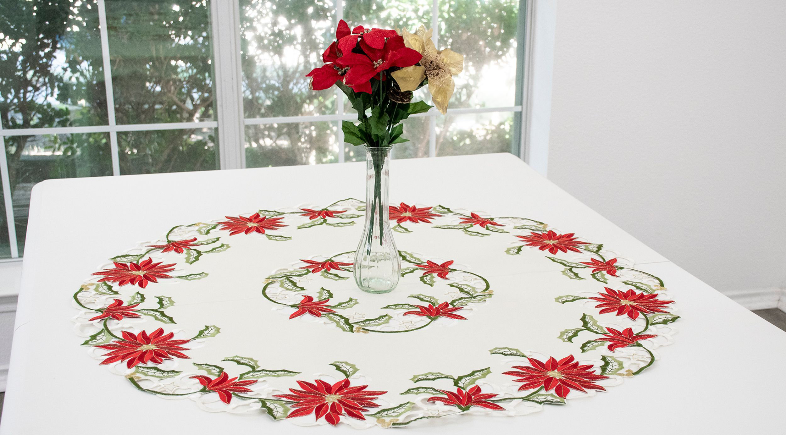 The Holiday Aisle® Joynell Embroidered Christmas Holiday Poinsettia ...