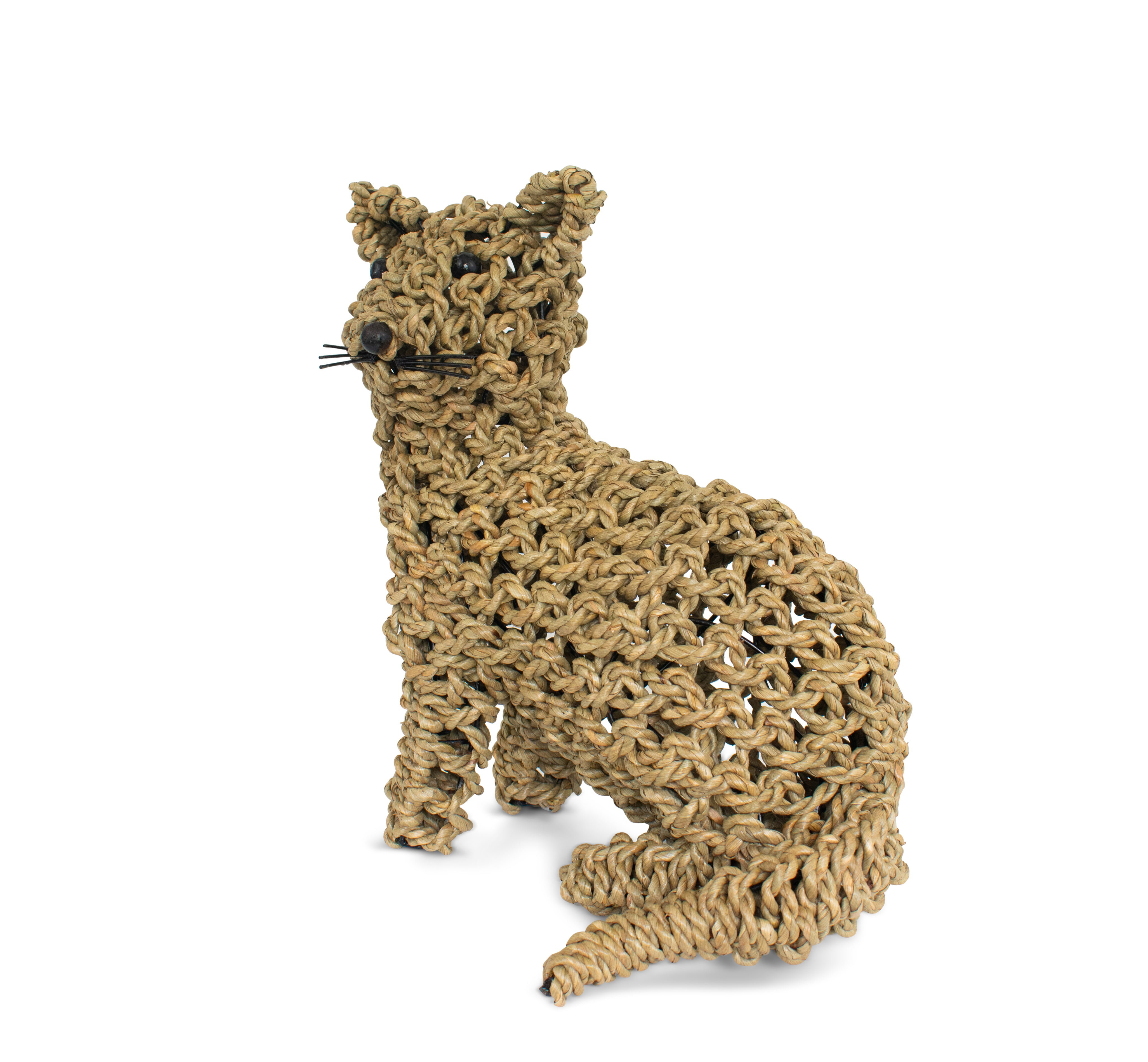 Red Barrel Studio® 11" Hand Woven Sitting Cat Statue Sculpture Figurine ...