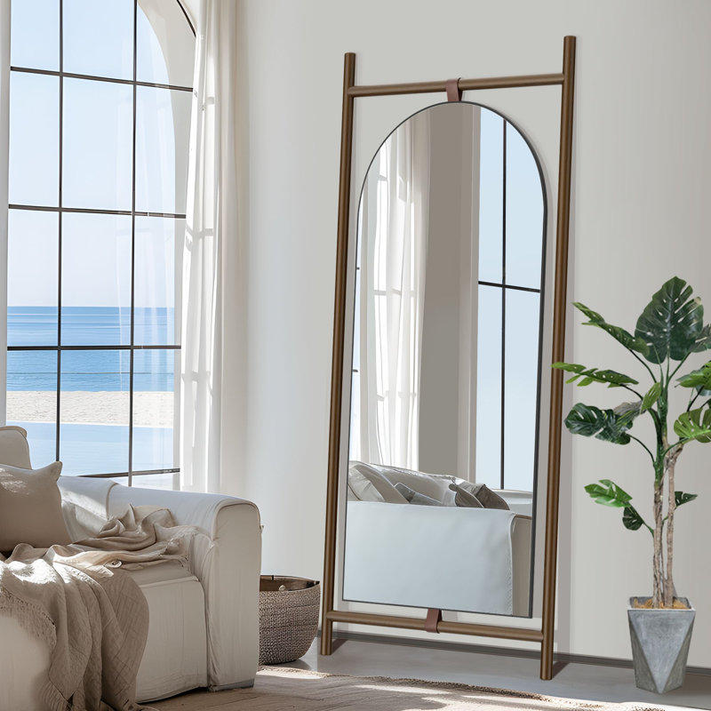 Latitude Run® 75H"×31"W Arch Full Length Mirror with Rectangle Wood ...