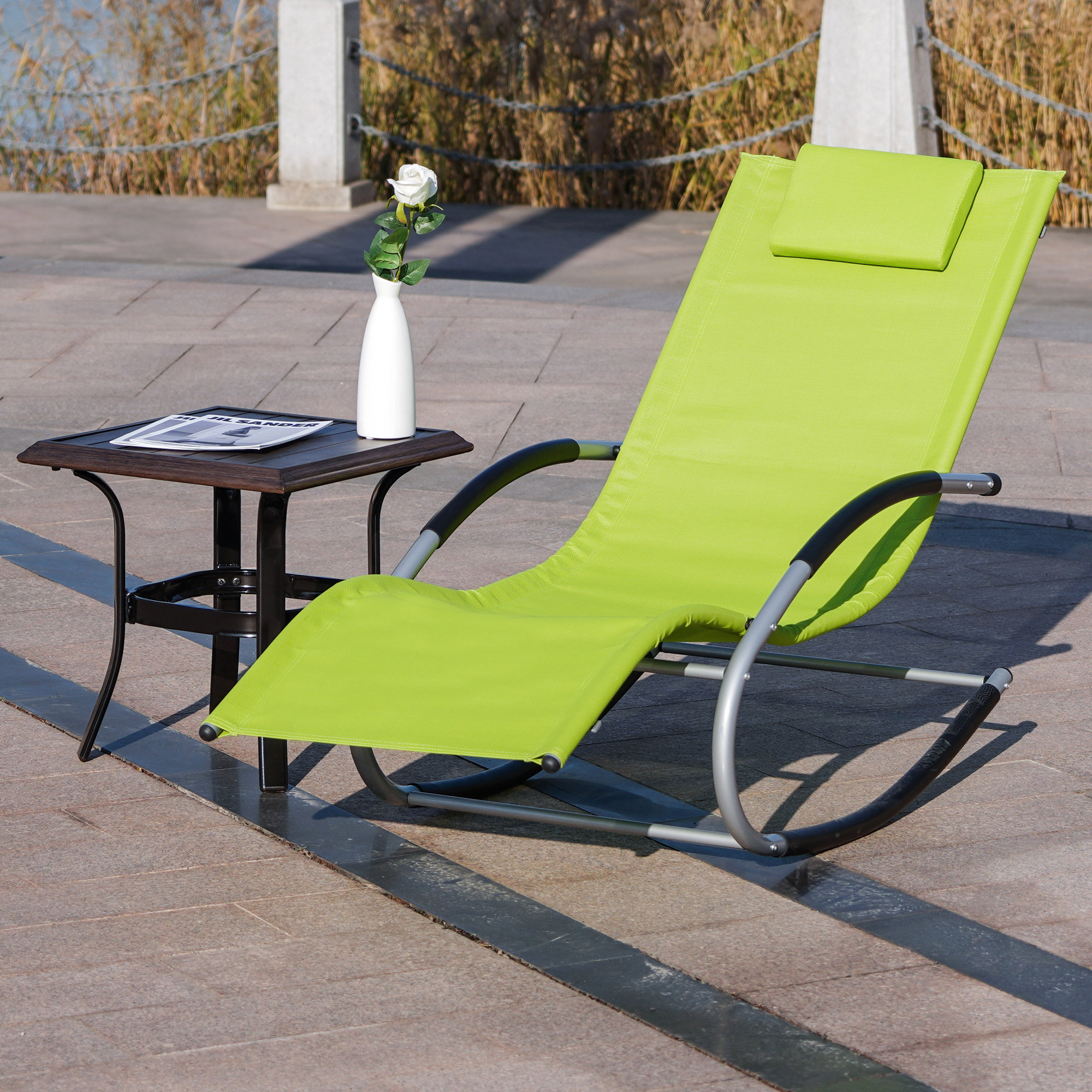 Orren Ellis Green steel U shape rocking lounge chair 009 Silver Metal ...