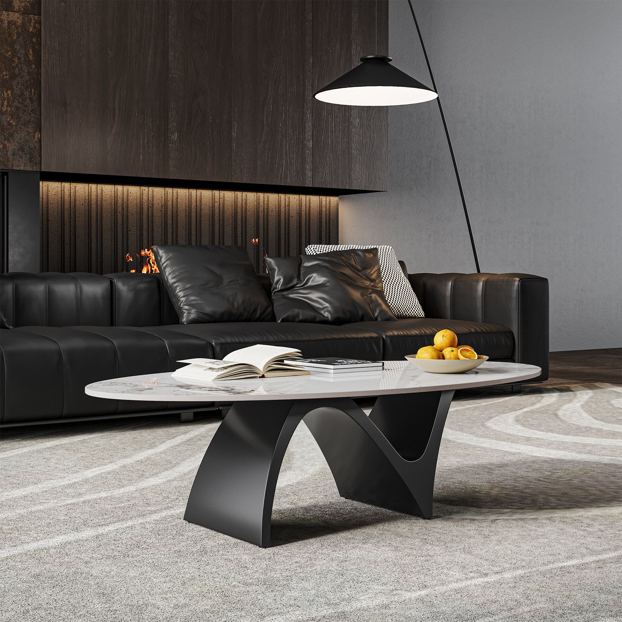 Ivy Bronx 51.18" Modern Oval Coffee Table, Glossy Sintered Stone Table ...