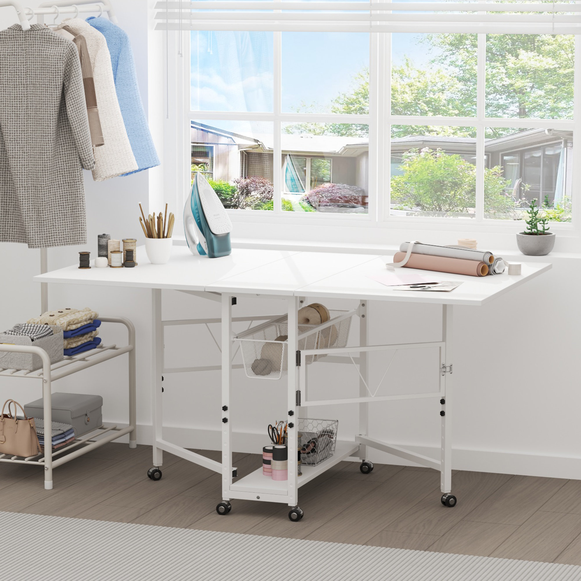 Ango Home 59” X 36” Large Hobby Craft Table Foldable Sewing Table With ...