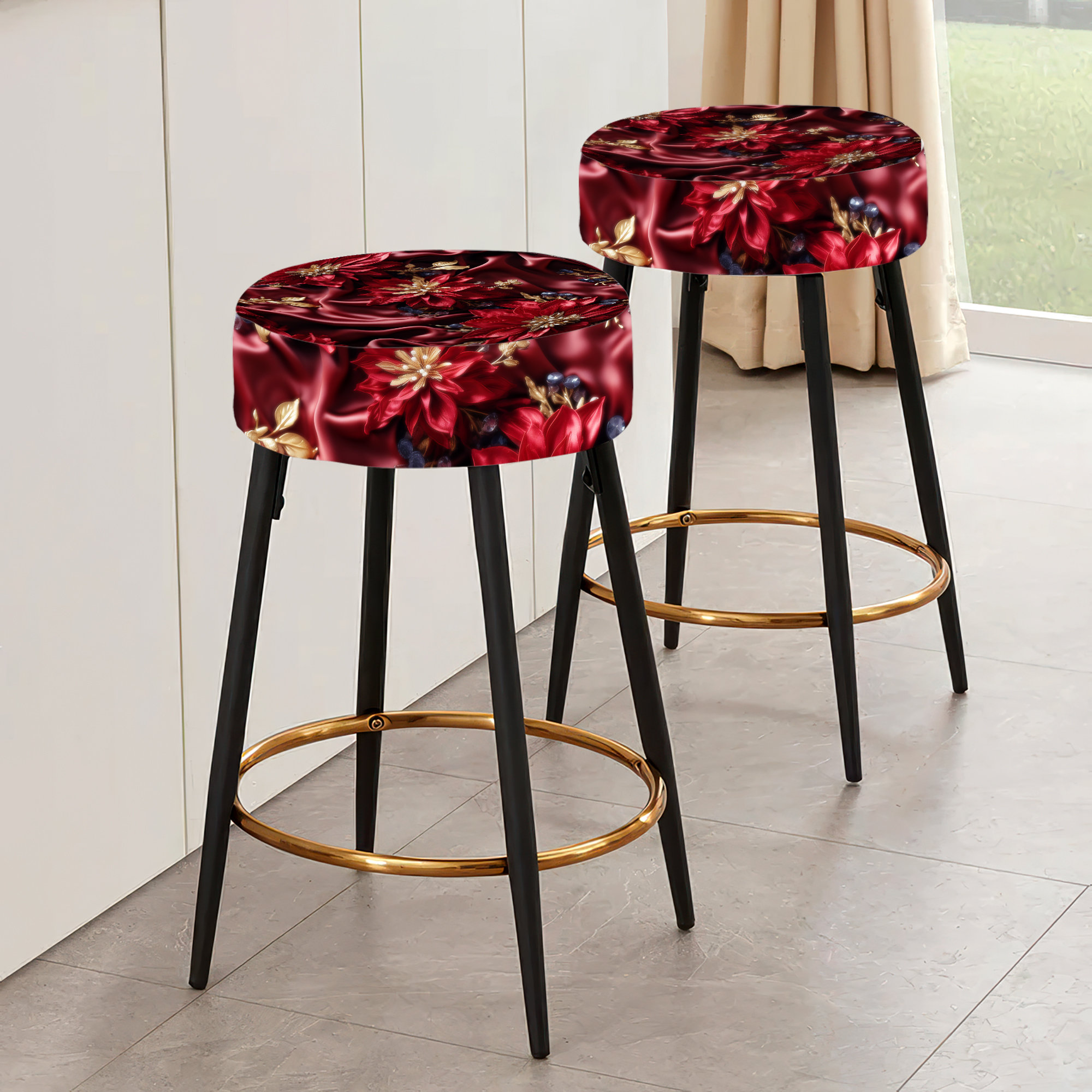Design Art Opulent Majesty Deep Purple - Damask Bar Stools Set Of 2 ...