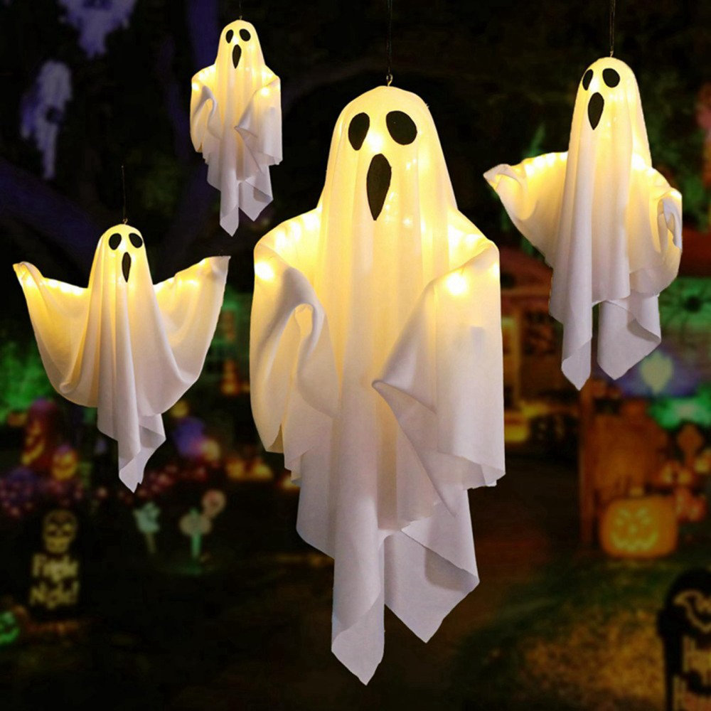 The Holiday Aisle® 4pcs Halloween LED Ghost Light Decorations, 3 Light ...