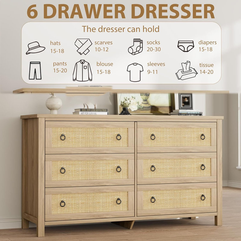Breakwater Bay Boho Style Rattan Drawers Dresser | Wayfair