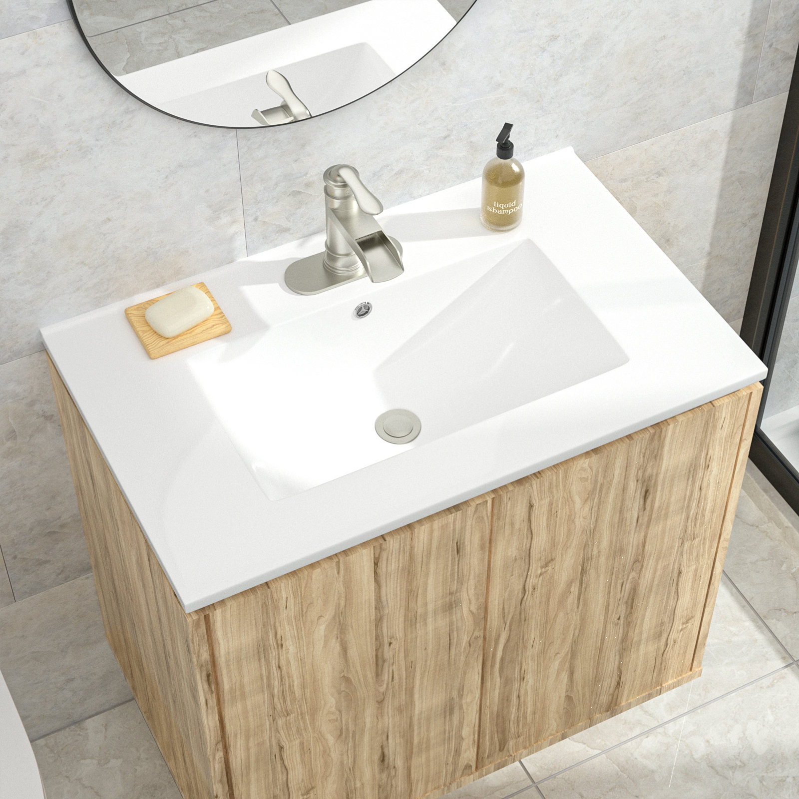Kichae 30"x18" Vanity Top Bathroom Sink with Faucet Hole and Overflow ...