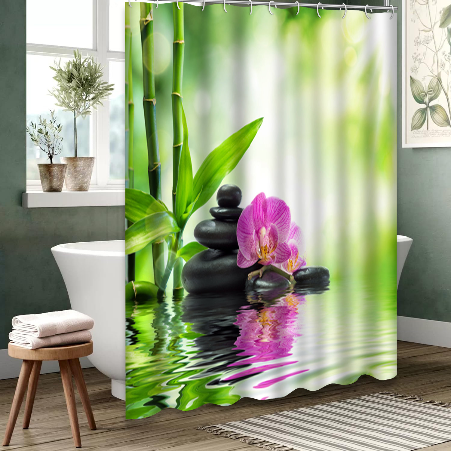 East Urban Home Spa Stones Bamboo Water Orchid Zen Garden Green Shower ...