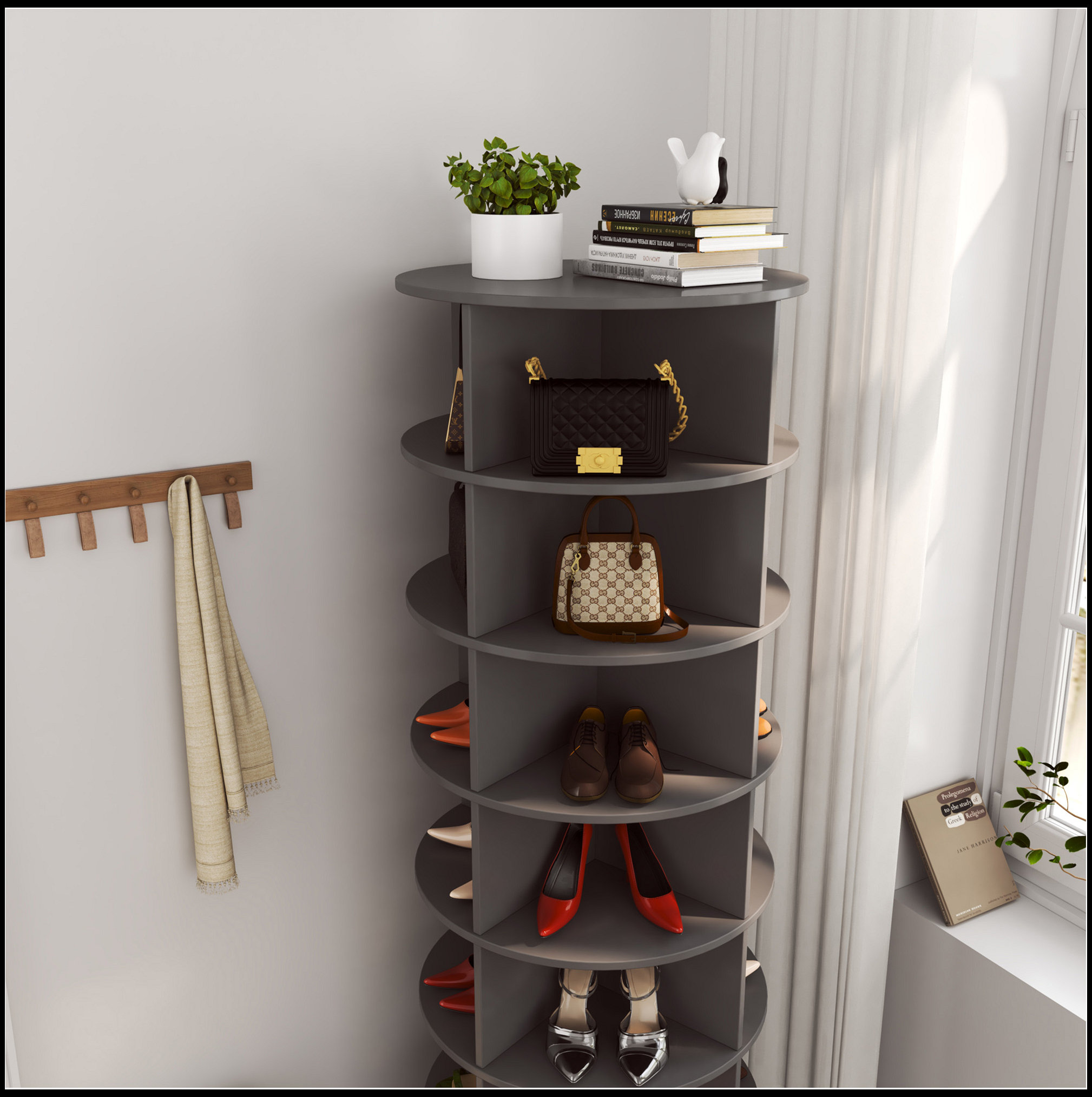 Latitude Run® 28Pairs_360 Rotating Shoe Cabinet 7 Layers Holds Up To 28 ...