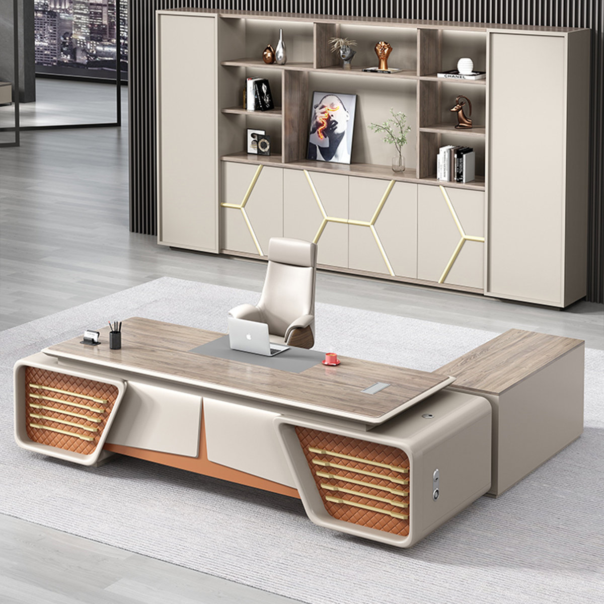 Orren Ellis 110.24"Modern High-End Office Desk with Independent Side ...