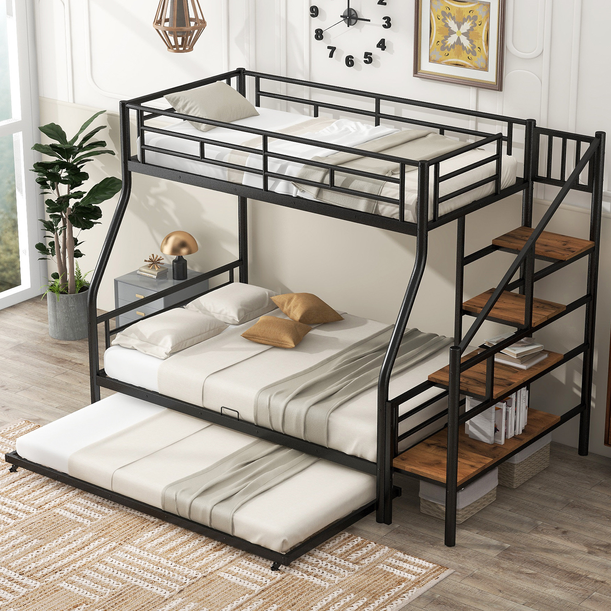 Mason & Marbles Metal Bunk Bed With Trundle And Storage Staircase ...
