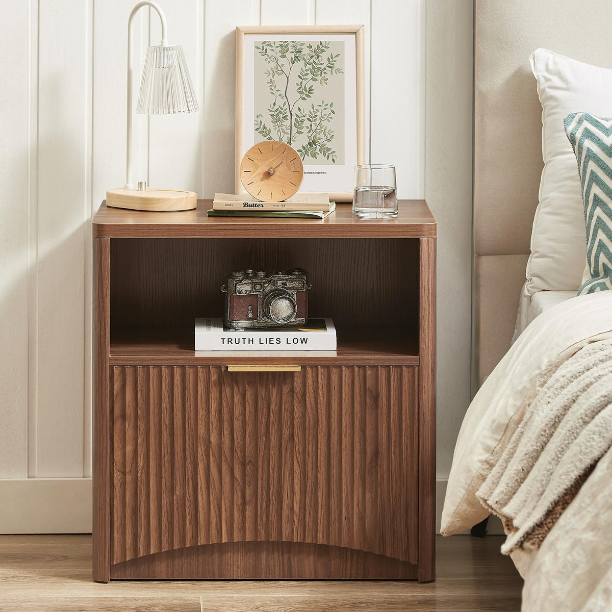 Latitude Run® Mid Century Modern Nightstand With Drawers, Wood Fluted ...