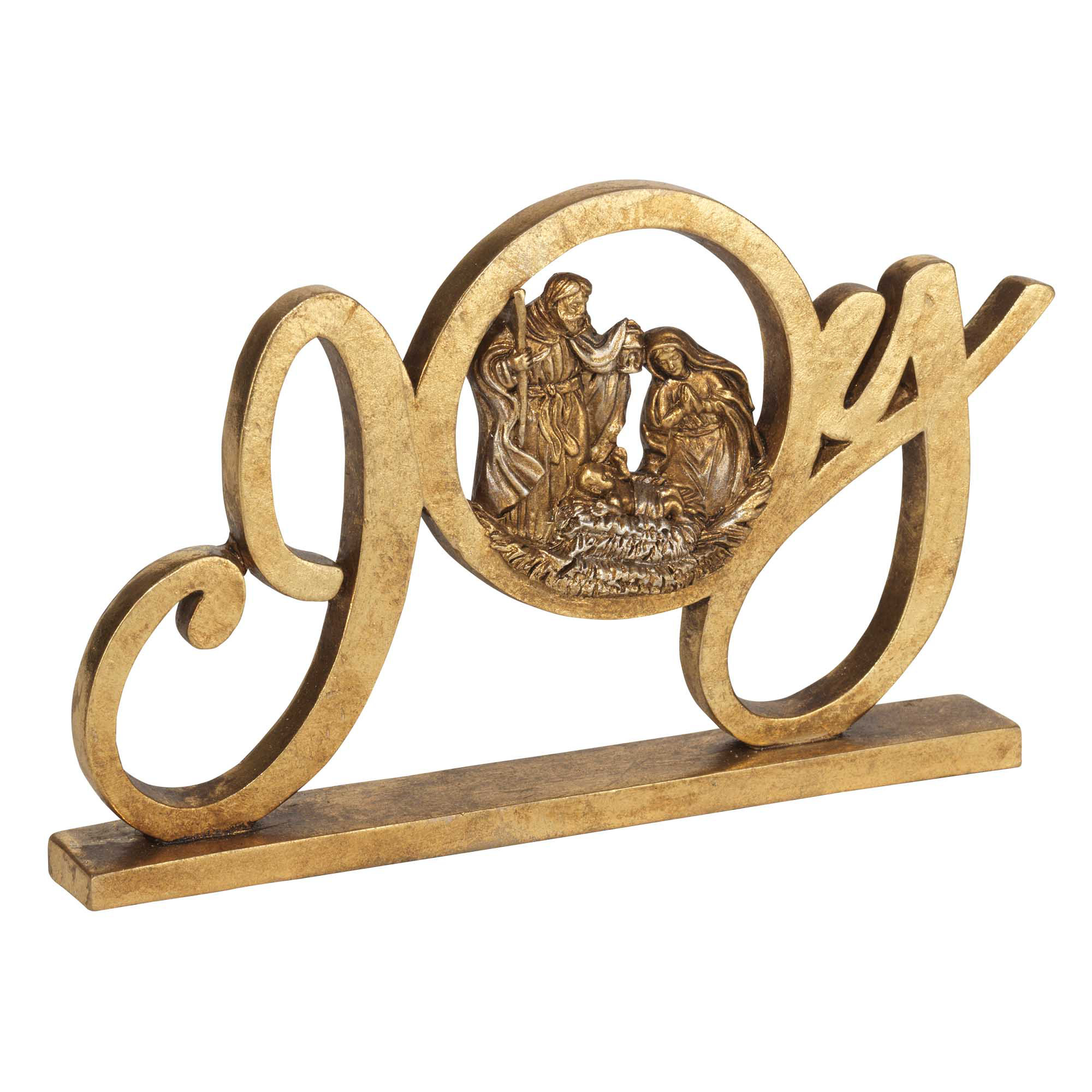 The Holiday Aisle® GOLD JOY SIGN HOLY FAMILY RESIN 7.5"L | Wayfair