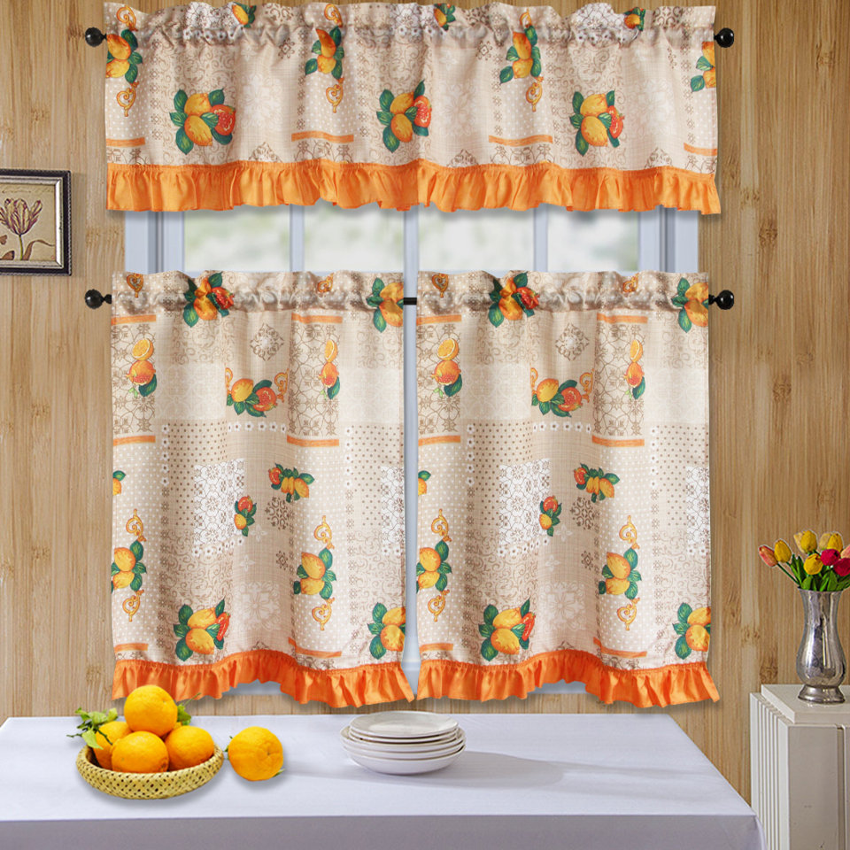 East Urban Home BT589-D61 3PC RUFFLED KITCHEN CURTAIN | Wayfair