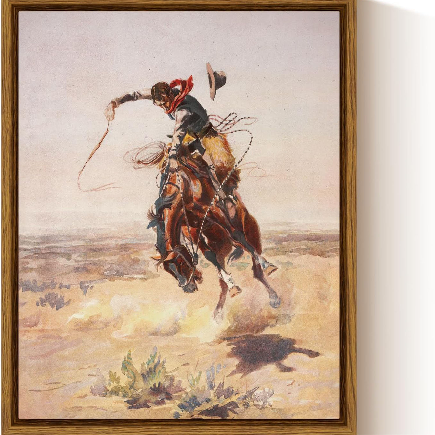 Astoria Grand Framed Canvas Wall Art Western Cowboy Decor Rustic Vintage Cowboy Oil Paintings ...