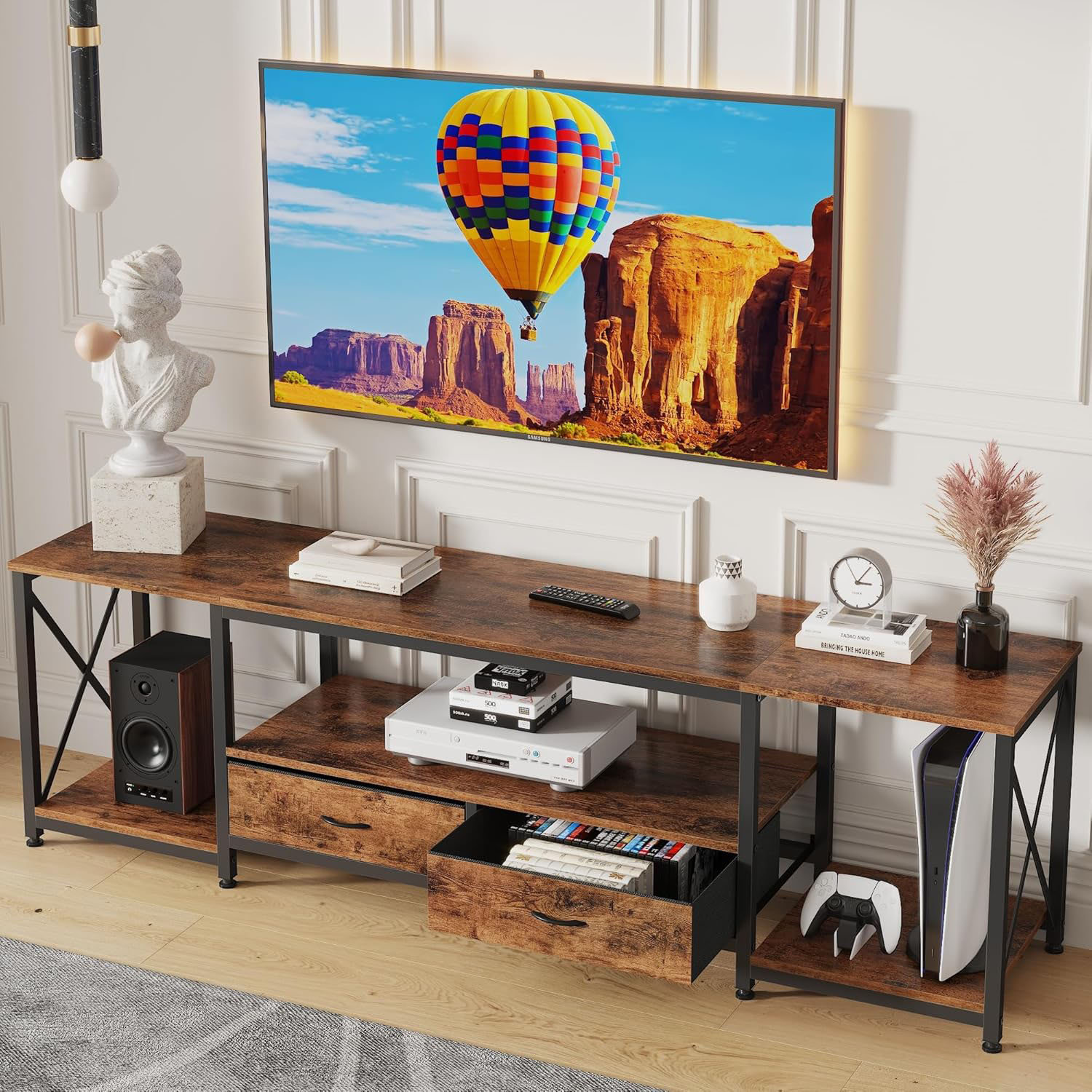17 Stories And Industrial TV Console Table With Open Storage | Wayfair
