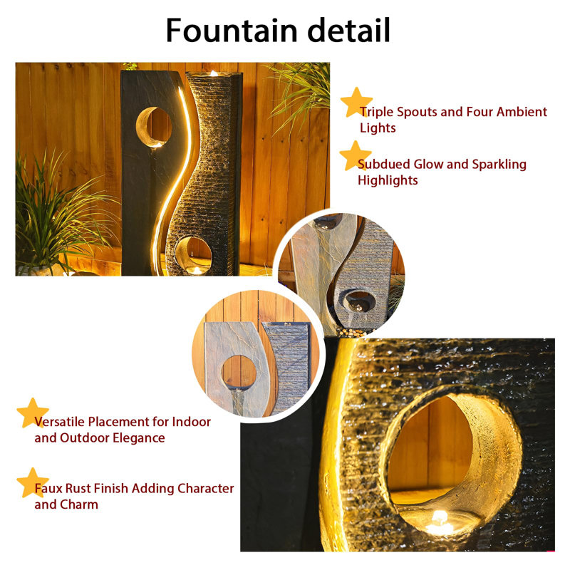 Latitude Run® Muntiyaj Water Fountain Outdoor Modern Outdoor Fountains ...