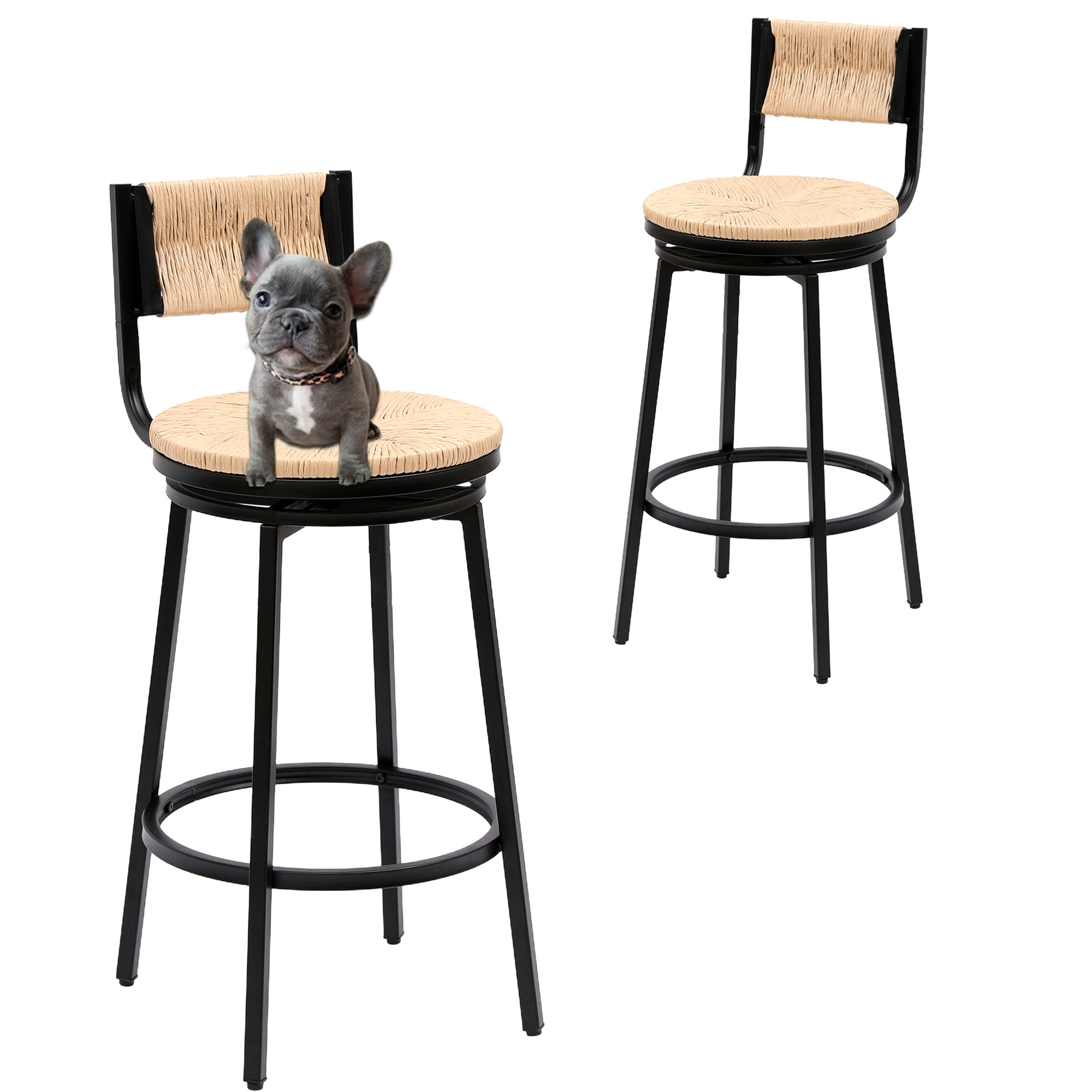 Blu Aired Merch Bar Stools Swivel Paper Rope With Metal Frame（Set of 2 ...