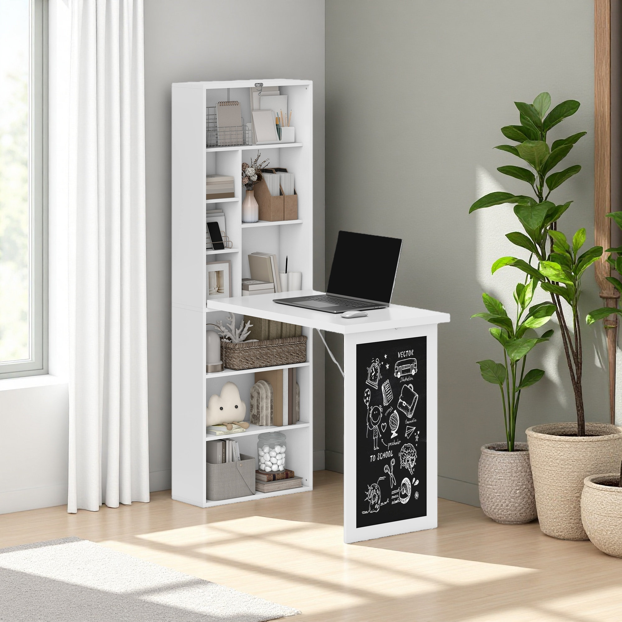 Ivy Bronx Fold-Out Convertible Office Desk, Wall Mount Computer Desk ...