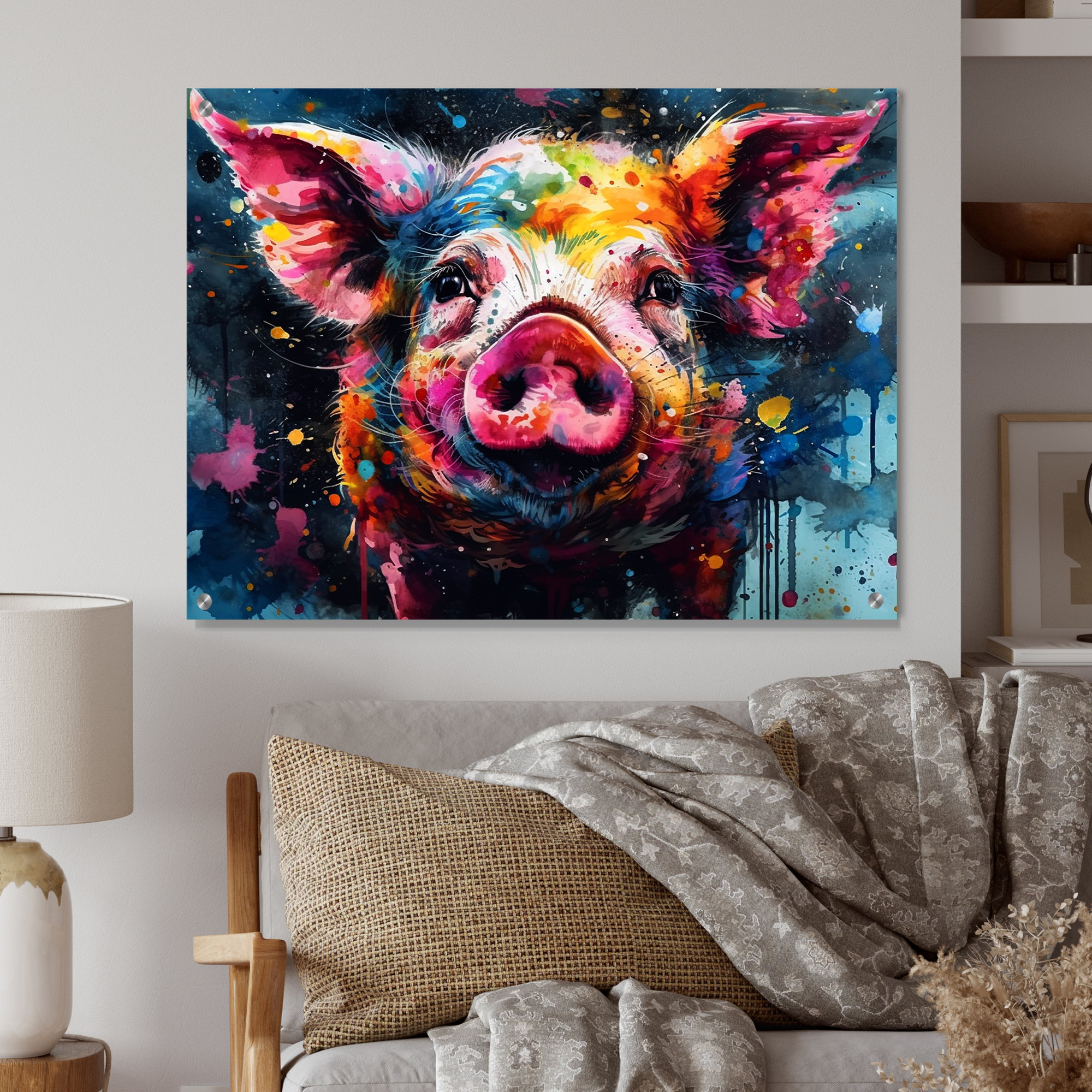 August Grove® Colorful Pig Portait - Pig Acrylic Wall Art For Living ...