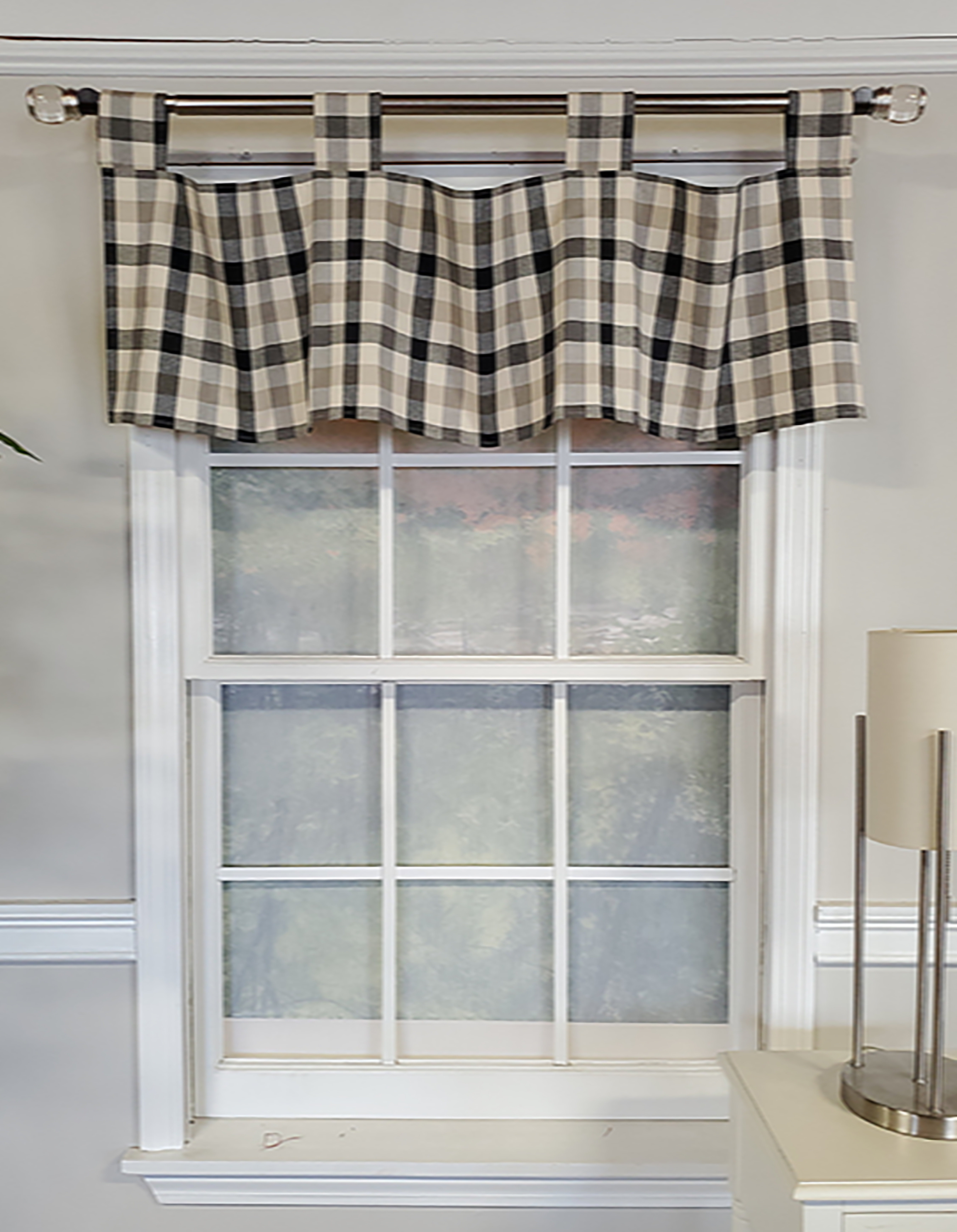 RLF Home Checkered 50'' W Window TAB Valance Black | Wayfair