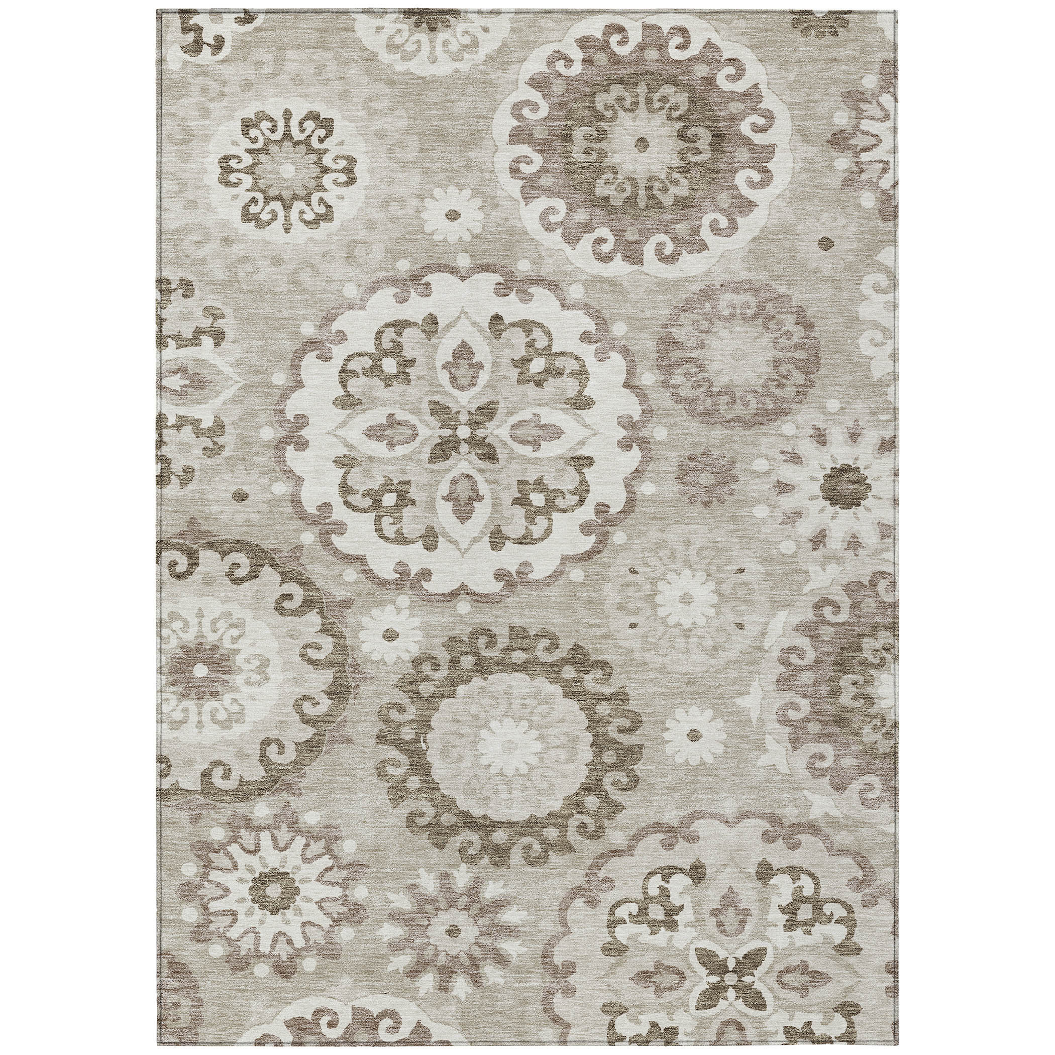 HomeRoots 10' X 14' Beige Floral Medallion Washable Indoor Outdoor Area ...