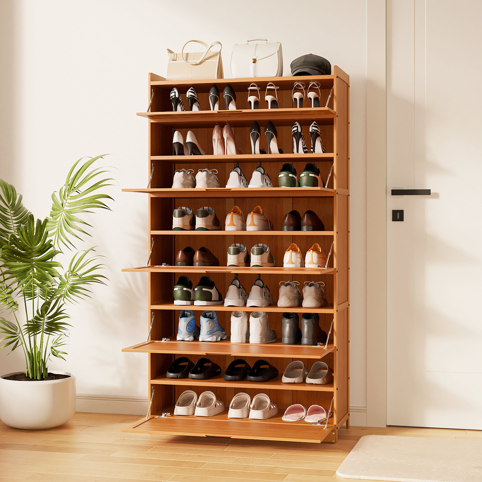 Red Barrel Studio® 9-Tier Bamboo Shoe Cabinet, Shoes Rack Storage Shelf ...