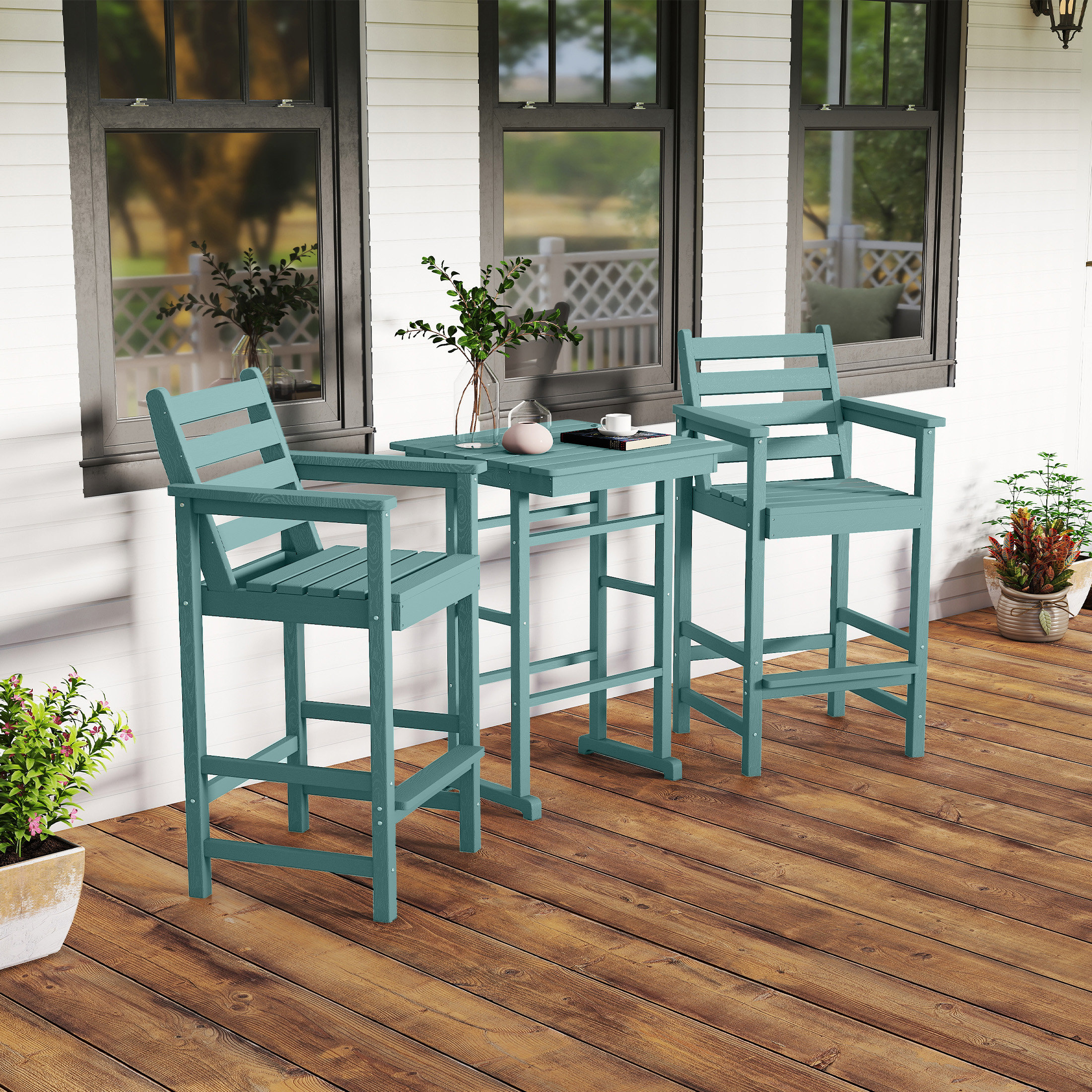 Lark Manor™ All Weather HDPE Bar Height Outdoor Table and Chairs Set ...